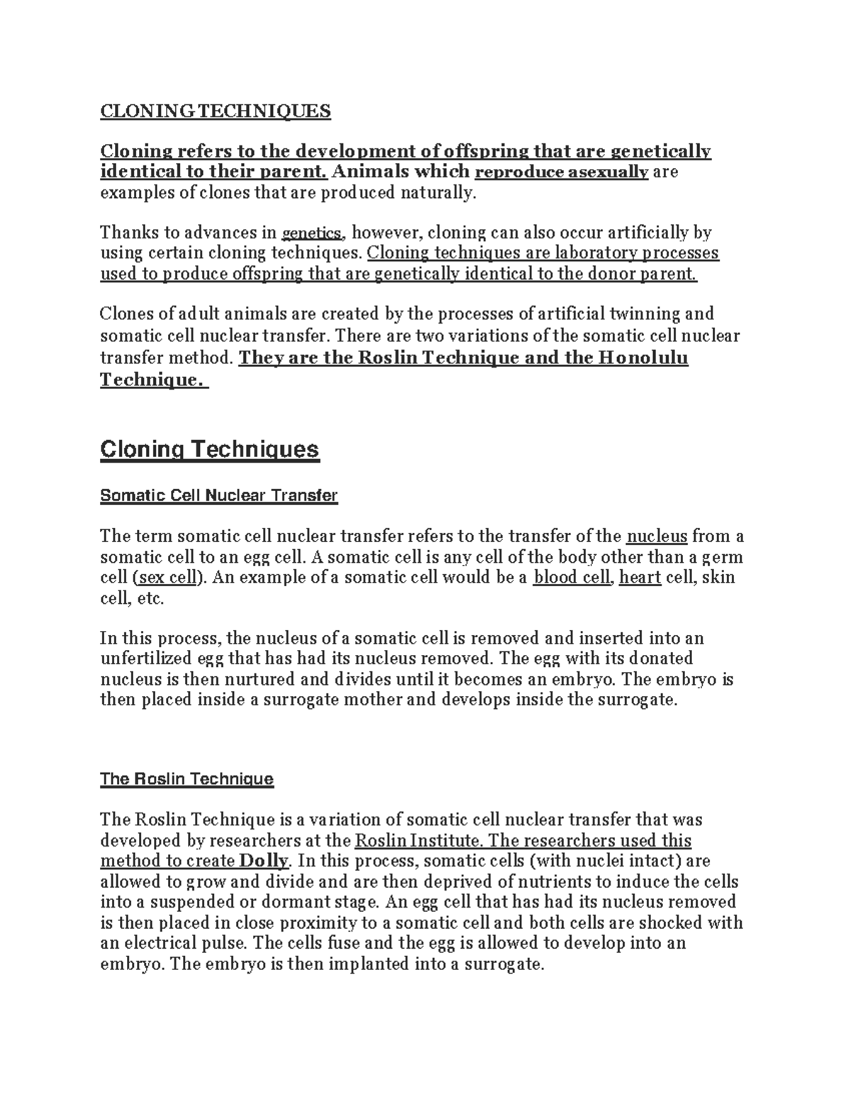 Biotechnology notes 2 - CLONING TECHNIQUES Cloning refers to the ...