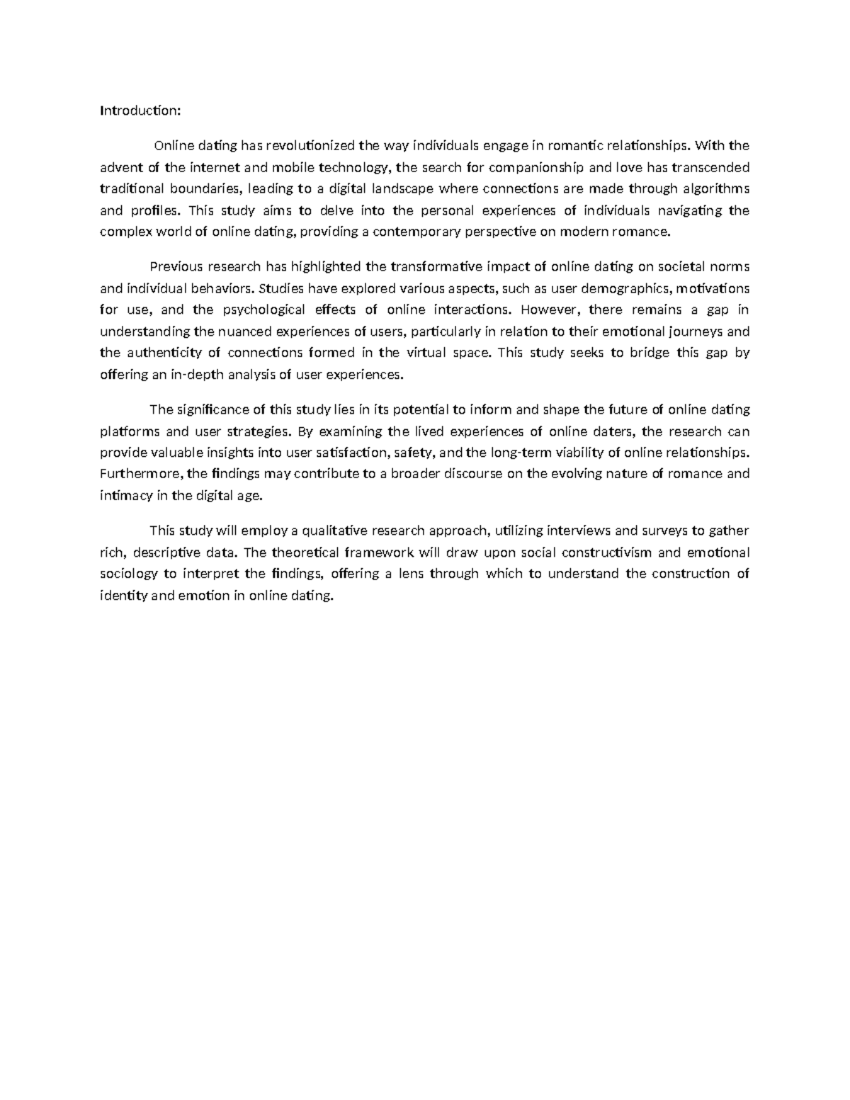 Introduction - School - Introduction: Online dating has revolutionized ...