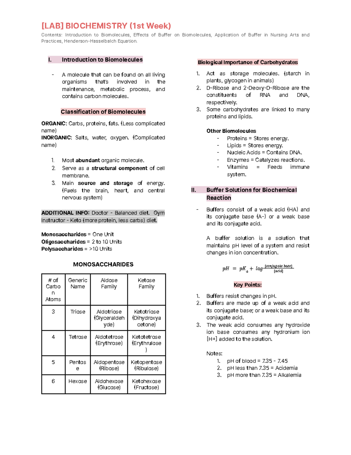 Introduction to Biomolecule - I. Introduction to Biomolecules A ...