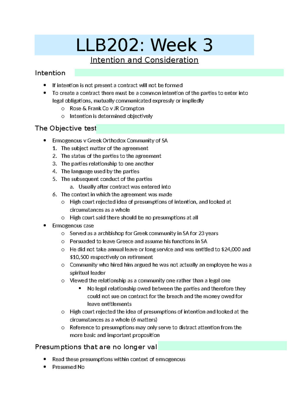 Week 3 - LLB202: Week 3 Intention and Consideration Intention If ...