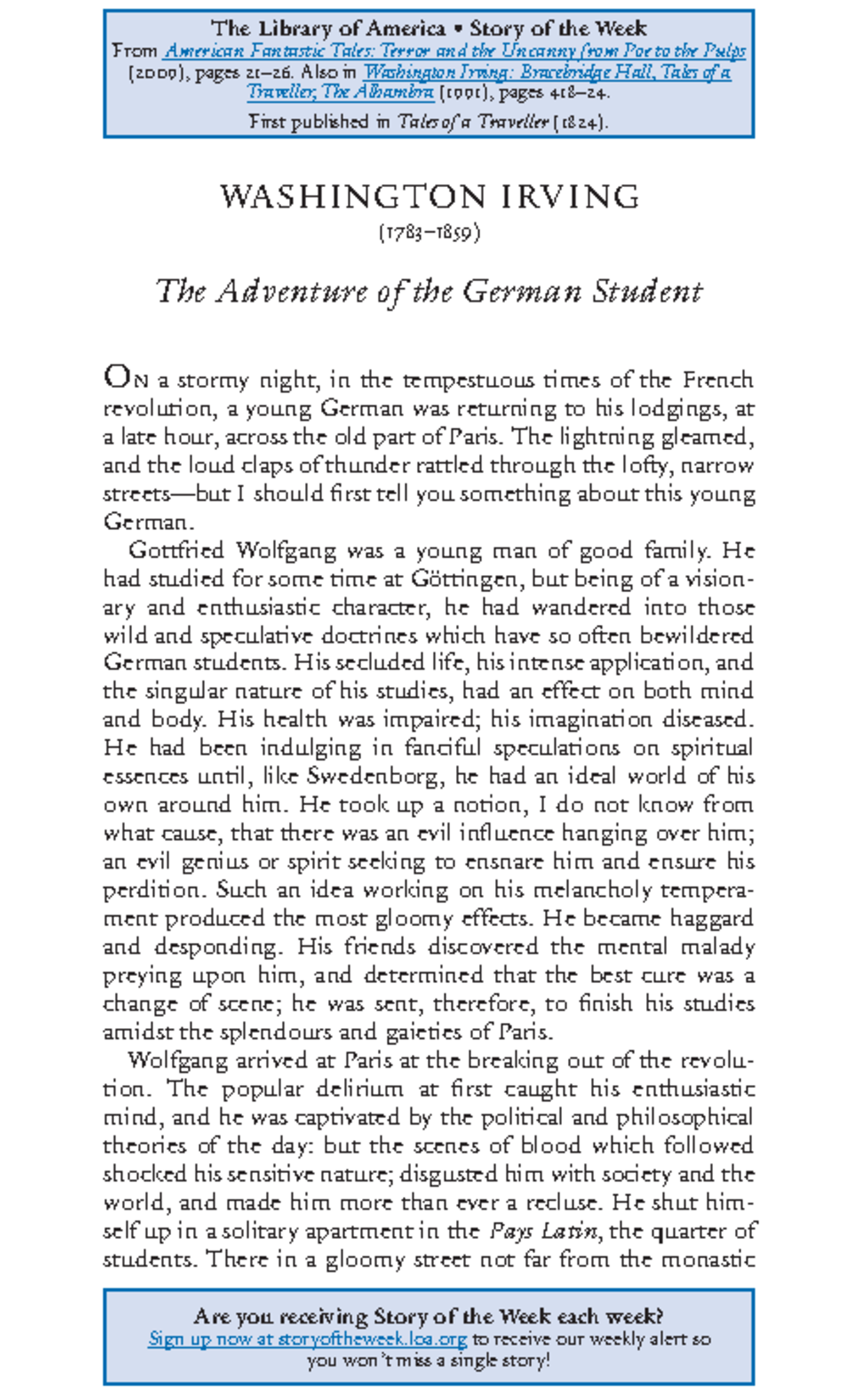 Irving German Student - WASHINGTON IRVING ( 1783 – 1859 ) The Adventure ...