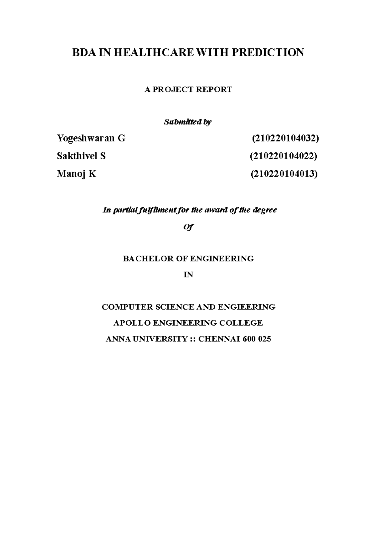 BDA system for helathcare - BDA IN HEALTHCARE WITH PREDICTION A PROJECT ...