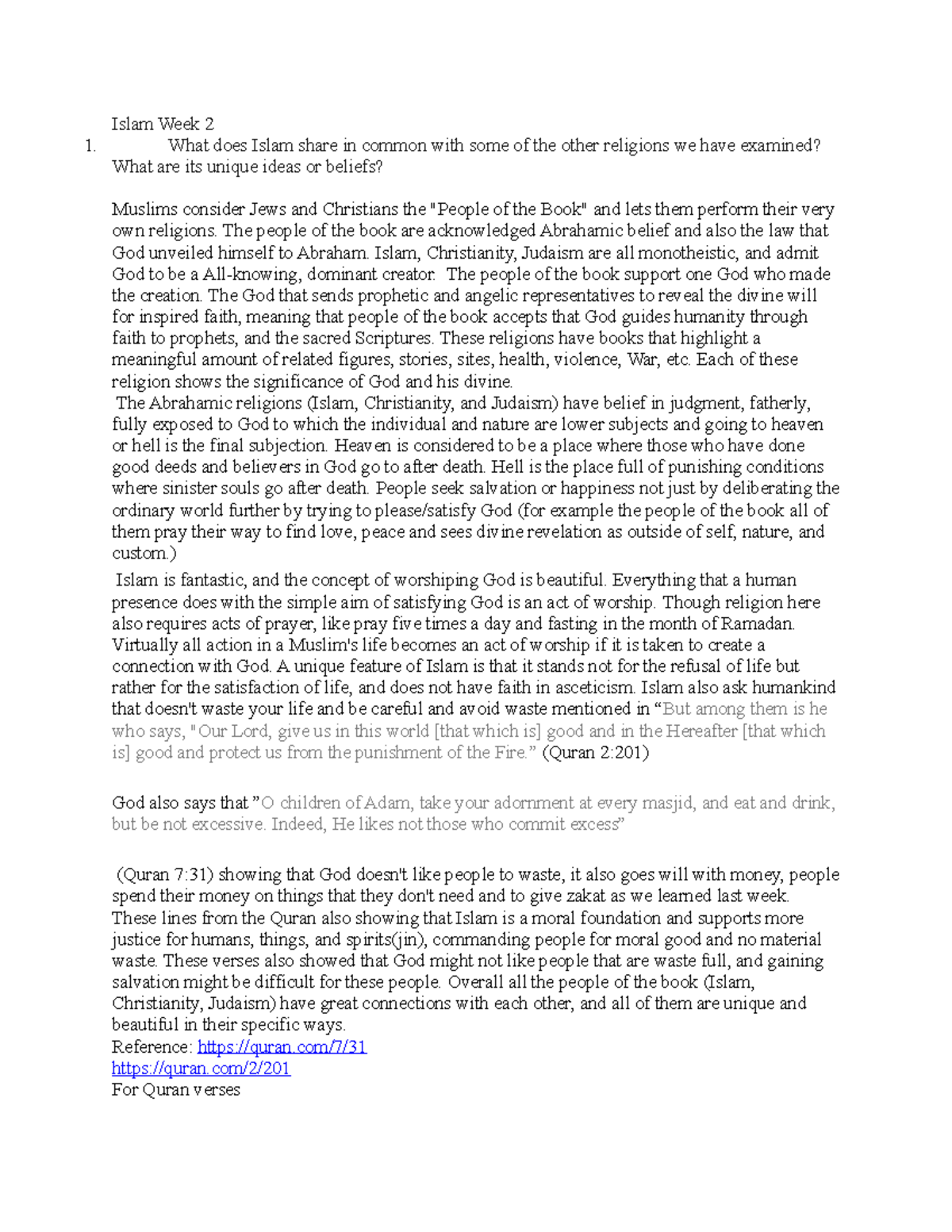 Week 2 Islam - Grade: a - Islam Week 2 What does Islam share in common ...