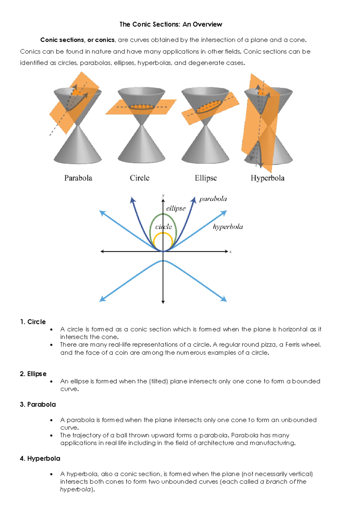 Pre Cal 11 Handout 01 - n/a - The Conic Sections: An Overview Conic ...