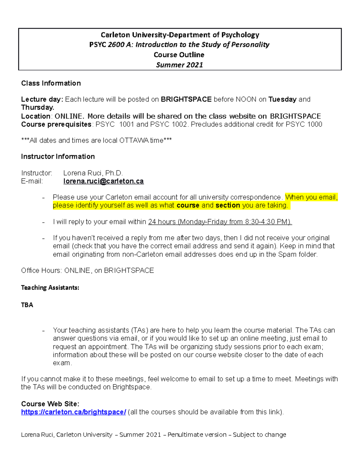 PSYC2600 syllabus - Carleton University-Department of Psychology PSYC ...