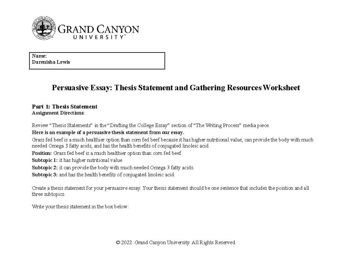 T3 Thesis Statement and Gathering Resources Worksheet PHI105 - Name ...