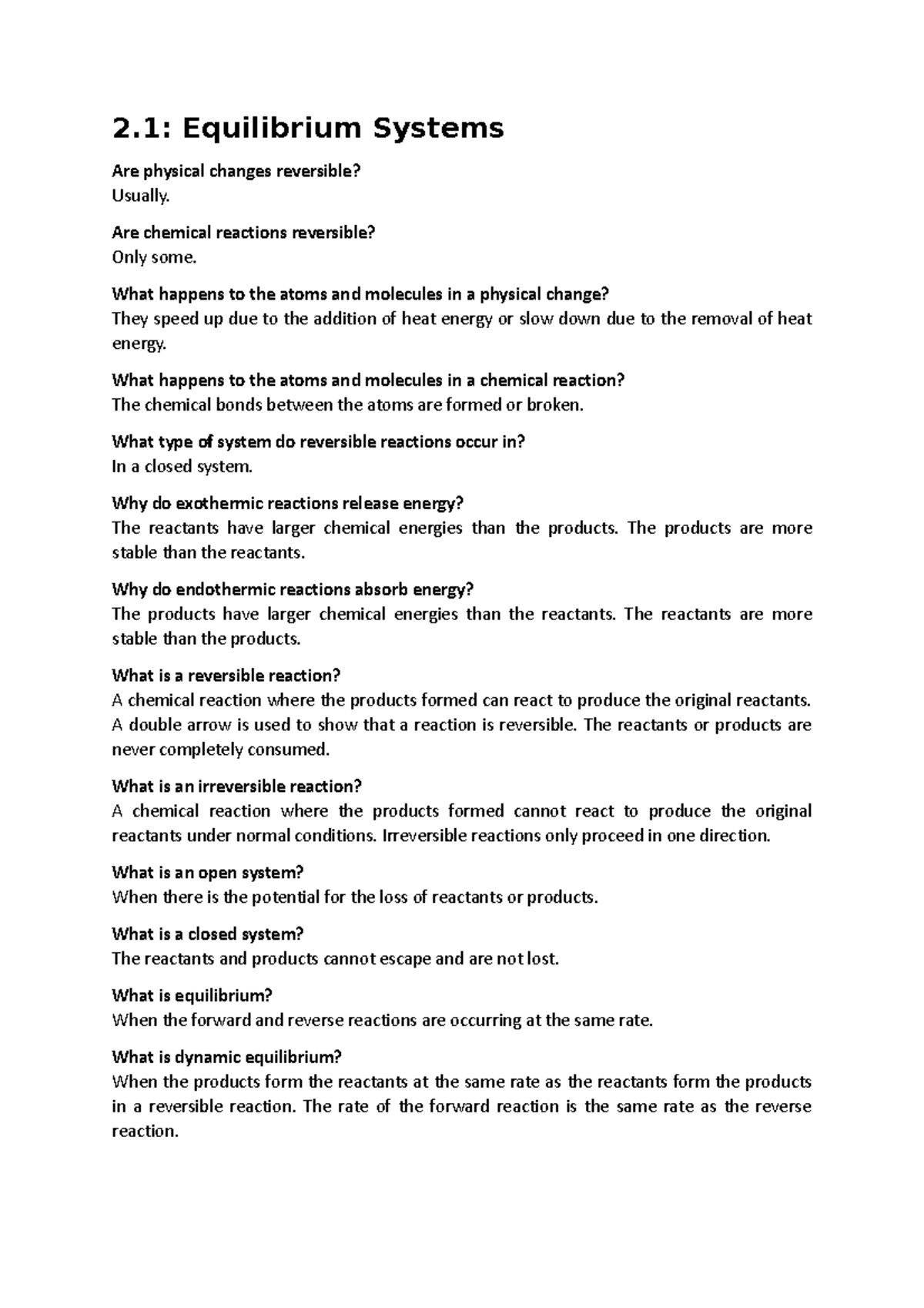 2.1 equilibrium systems - 2: Equilibrium Systems Are physical changes ...