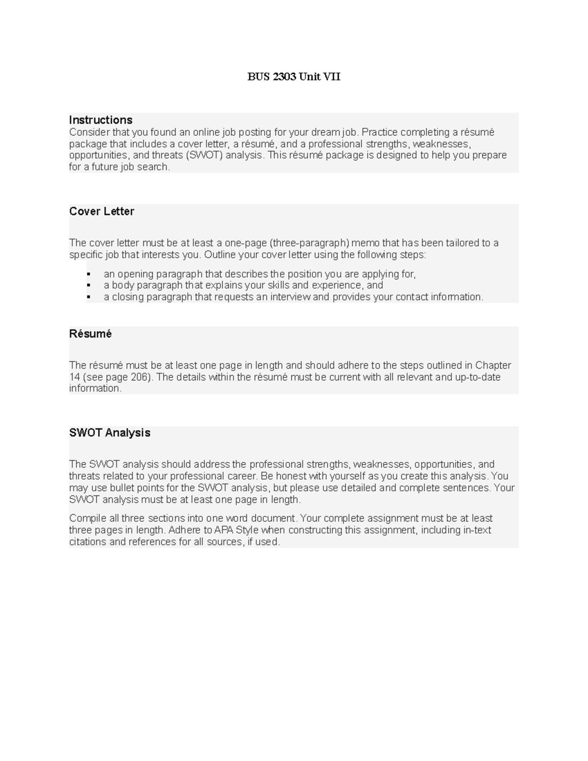 BUS 2303 Unit VII - BUS 2303 Unit VII - BUS 2303 Unit VII Instructions ...