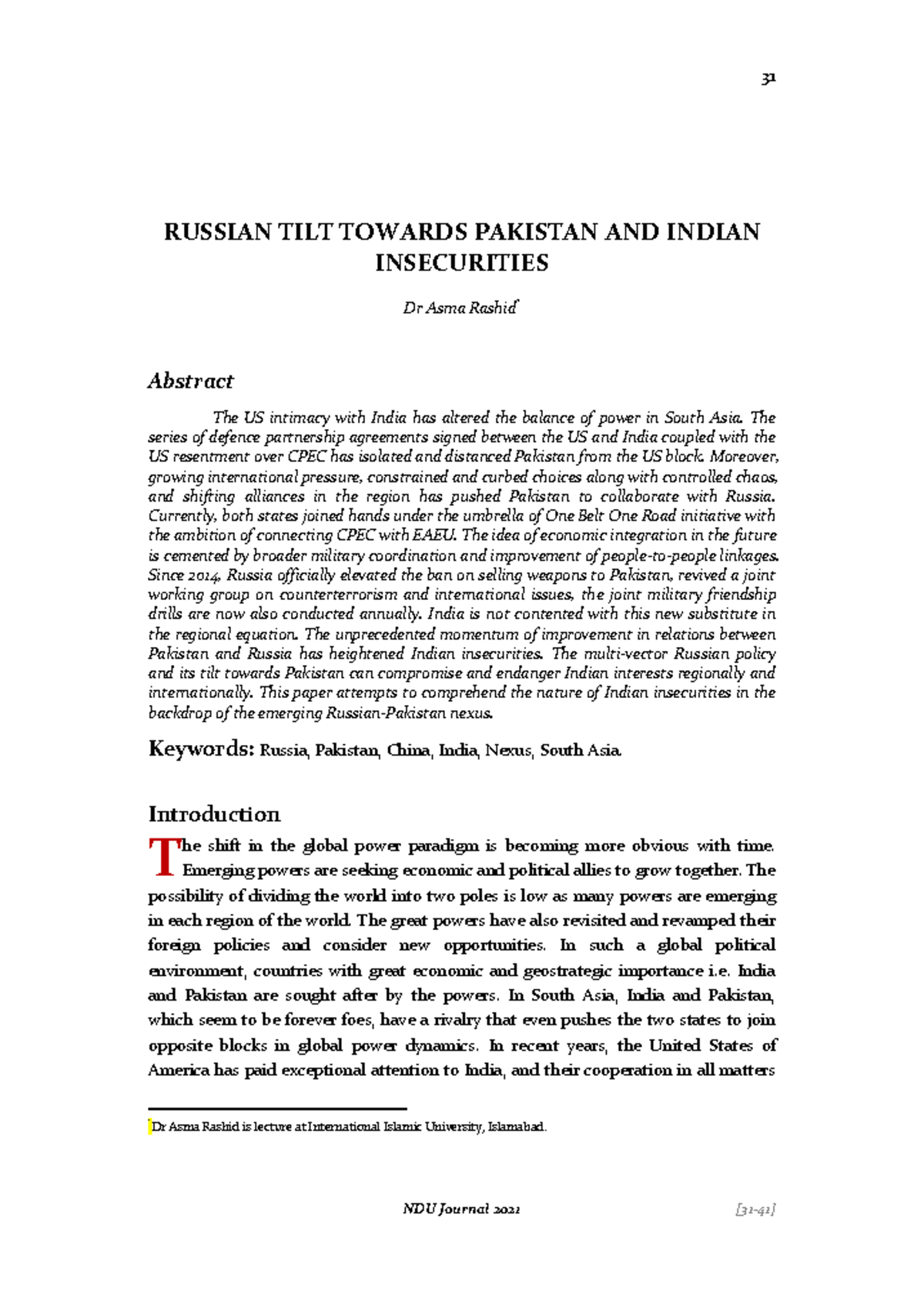 03 russian tilt toward pakistan dr asma rashid - 31 RUSSIAN TILT ...