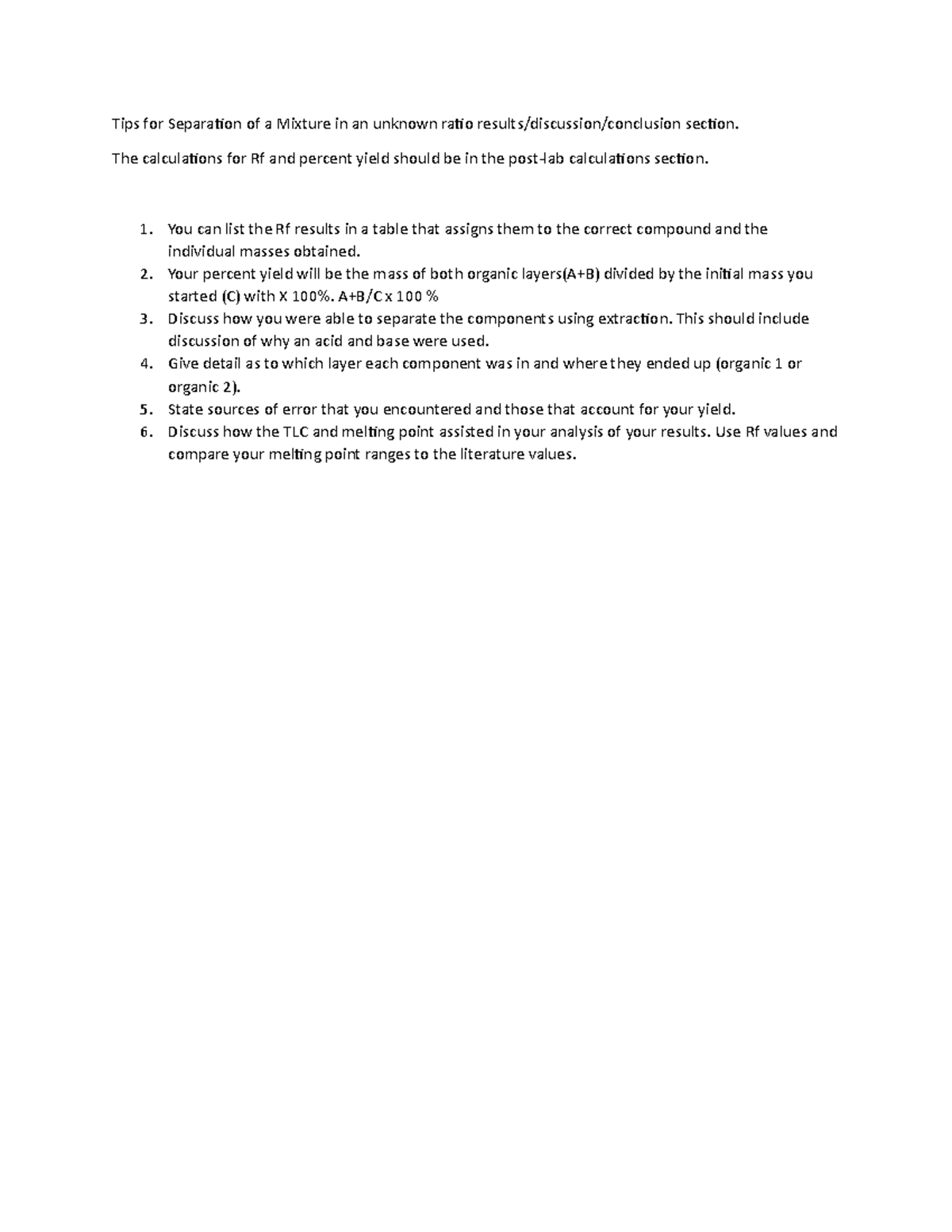 Separation of a Mixture in an Unknown Ratio- Discussion Tips - Tips for Separation of a Mixture ...