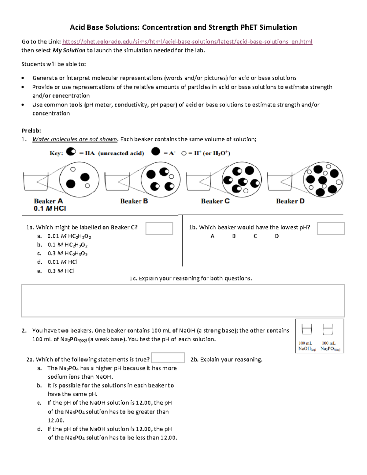 Ph ET Lab - Acid Base Solutions - Acid Base Solutions: Concentration ...