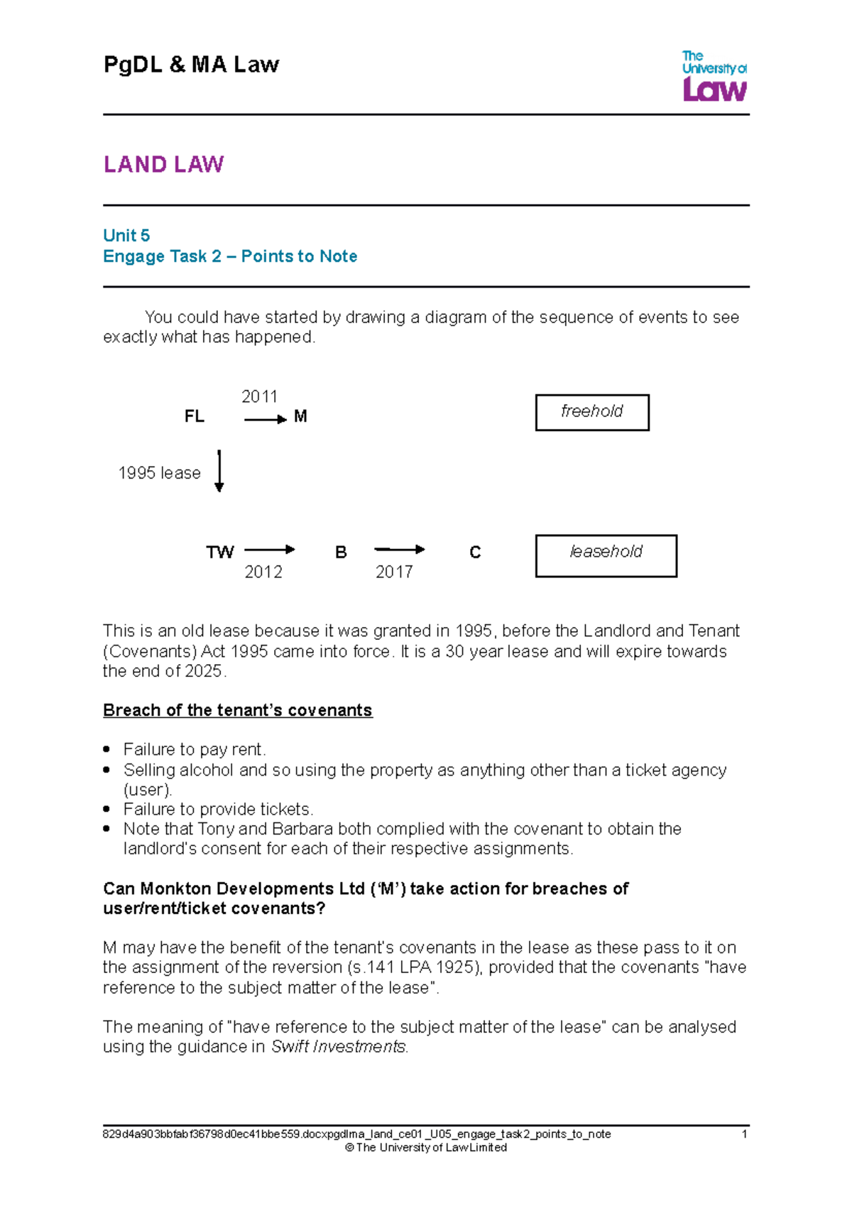 Model answer for lease question - LAND LAW Unit 5 Engage Task 2 ...