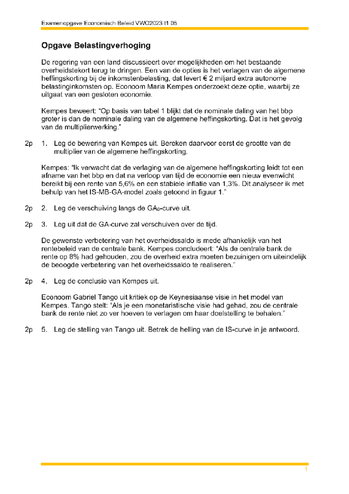 Economie ISMBGA model oefenen - Studeersnel