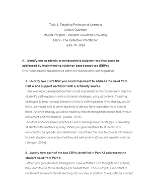 Carson-D186 Task 3 - task 3 - Task 3 - Increasing Understanding and ...