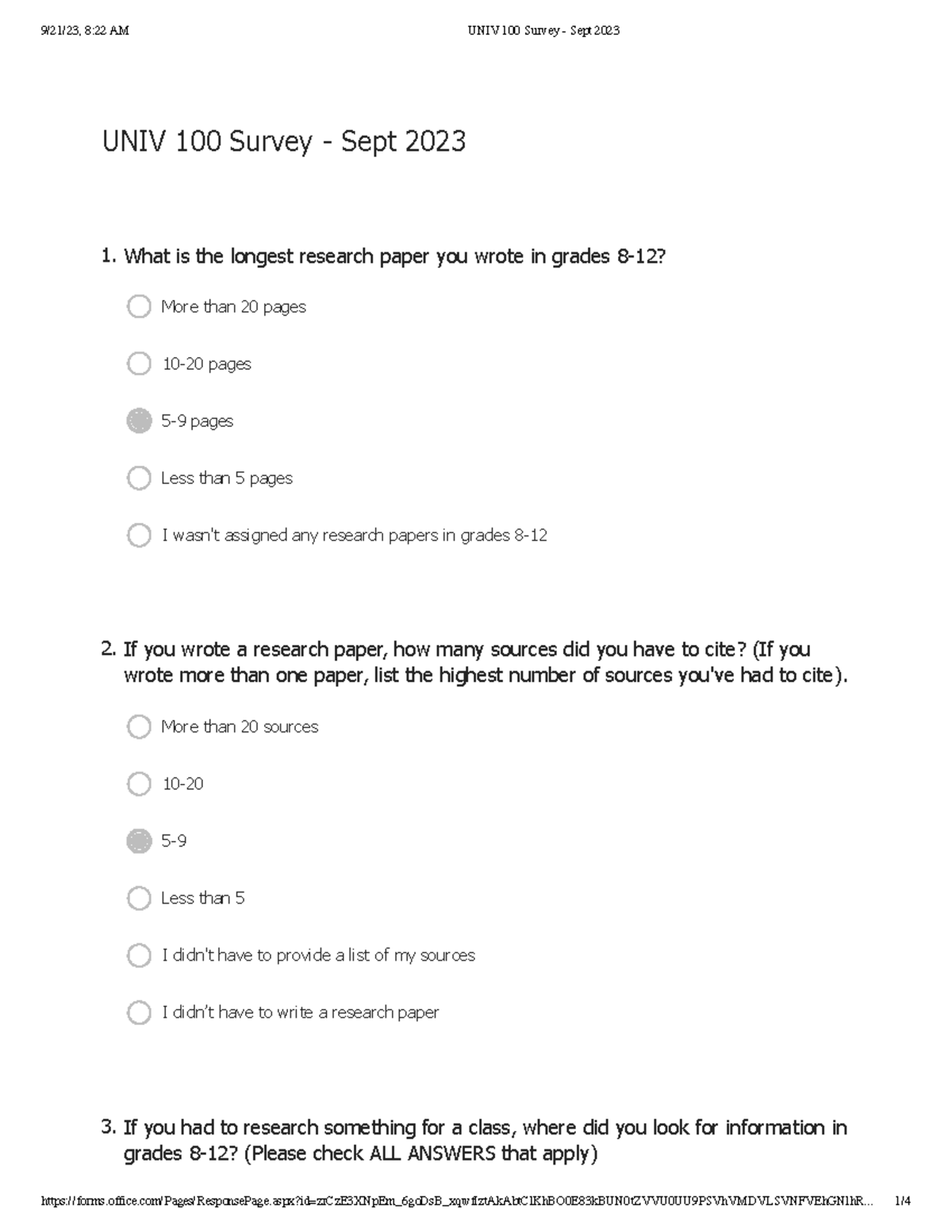 UNIV 100 Survey - Sept 2023 - UNIV 100 Survey - Sept 2023 More than 20 ...