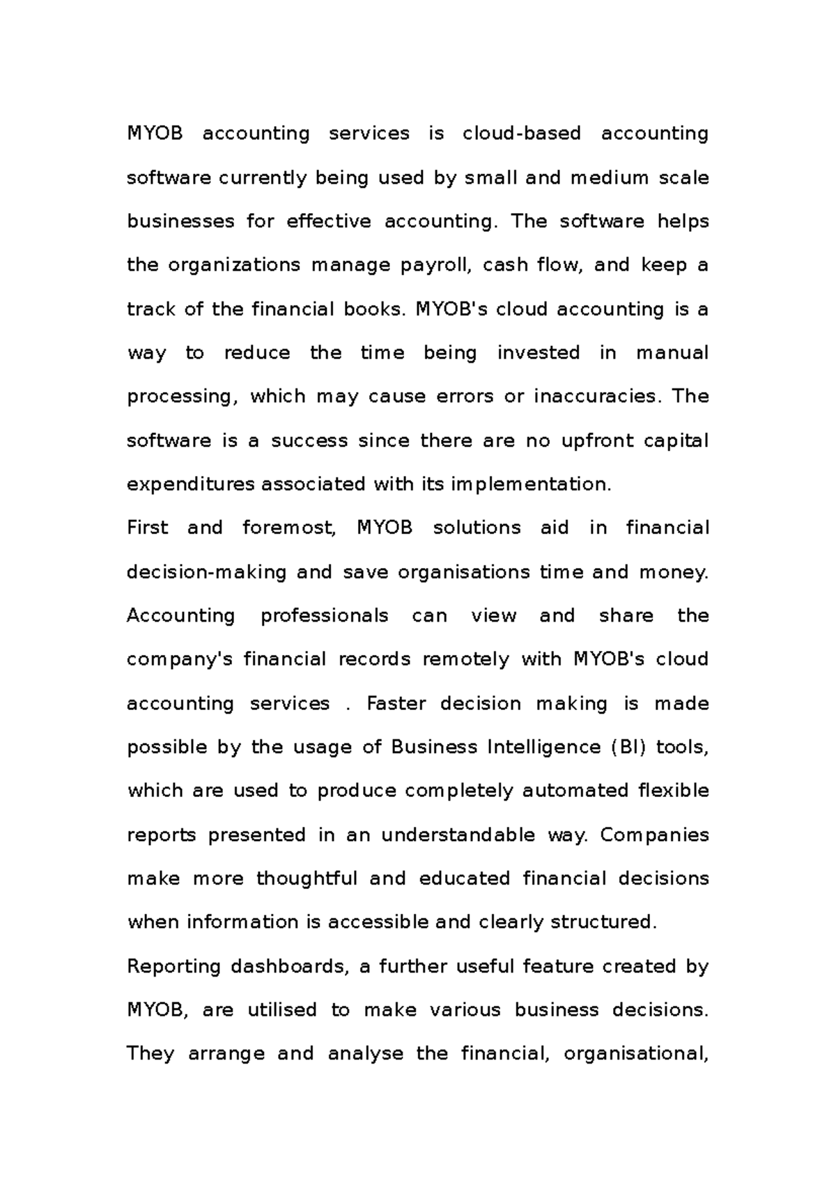 MYOB Individual Assignment – A Piece of Writing - MYOB accounting ...