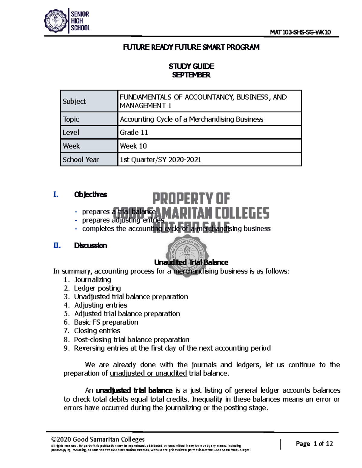 Checked SHS MAT103 Study Guides WK10 - Page 1 of 12 FUTURE READY FUTURE ...