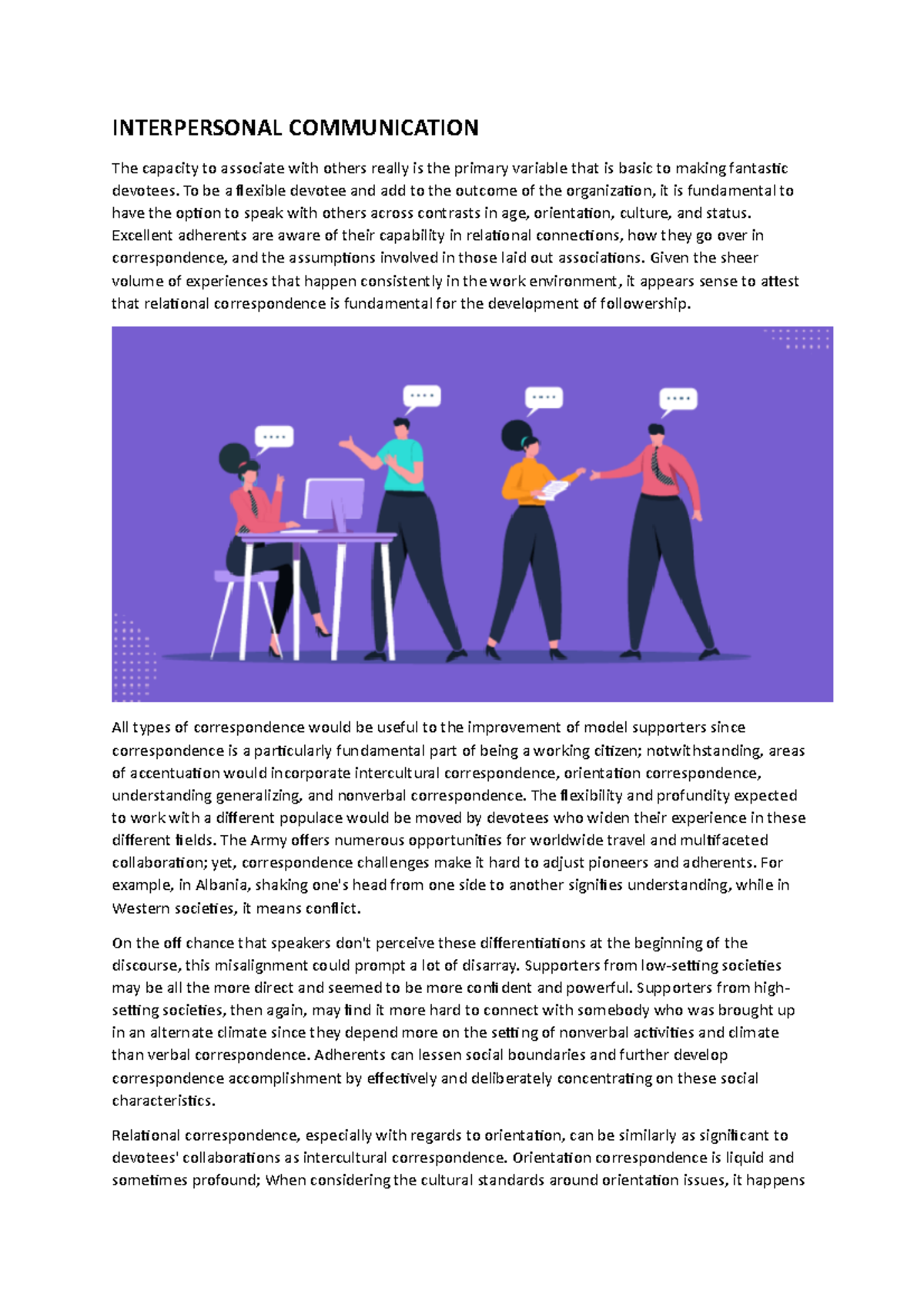 Interpersonal Communication - INTERPERSONAL COMMUNICATION The capacity ...