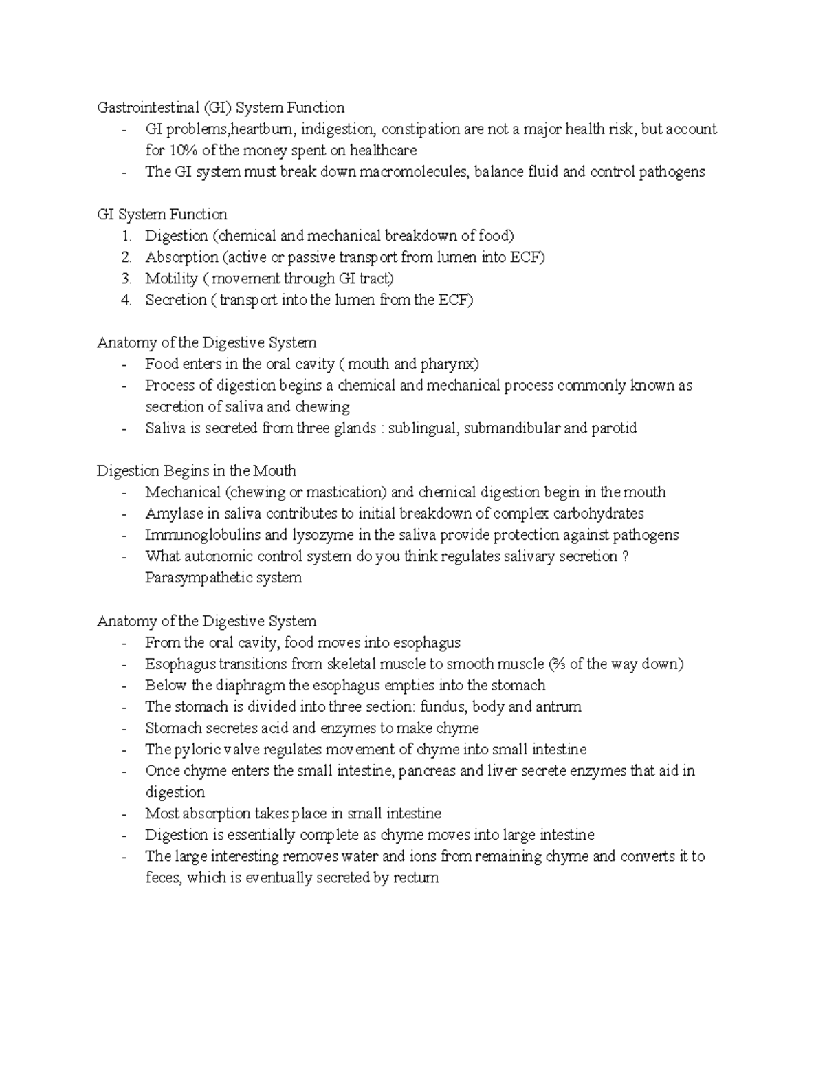 Quantitative Physiology Chapter 19-21 Notes - Gastrointestinal (GI ...