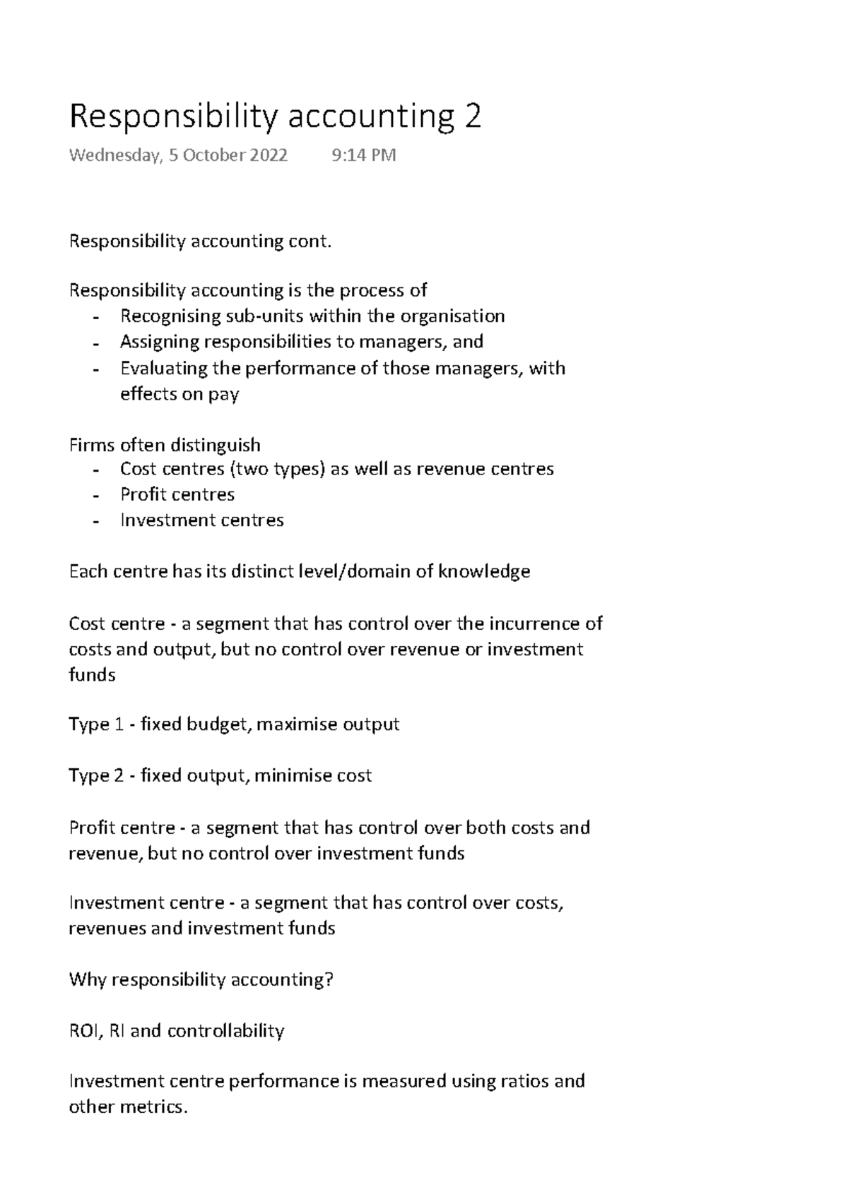 Responsibility accounting 2 - Responsibility accounting is the process ...