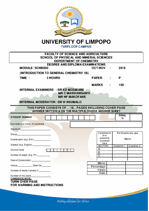 SCHM012 Module outline - UNIVERSITY OF LIMPOPO TURFLOOP CAMPUS Faculty ...