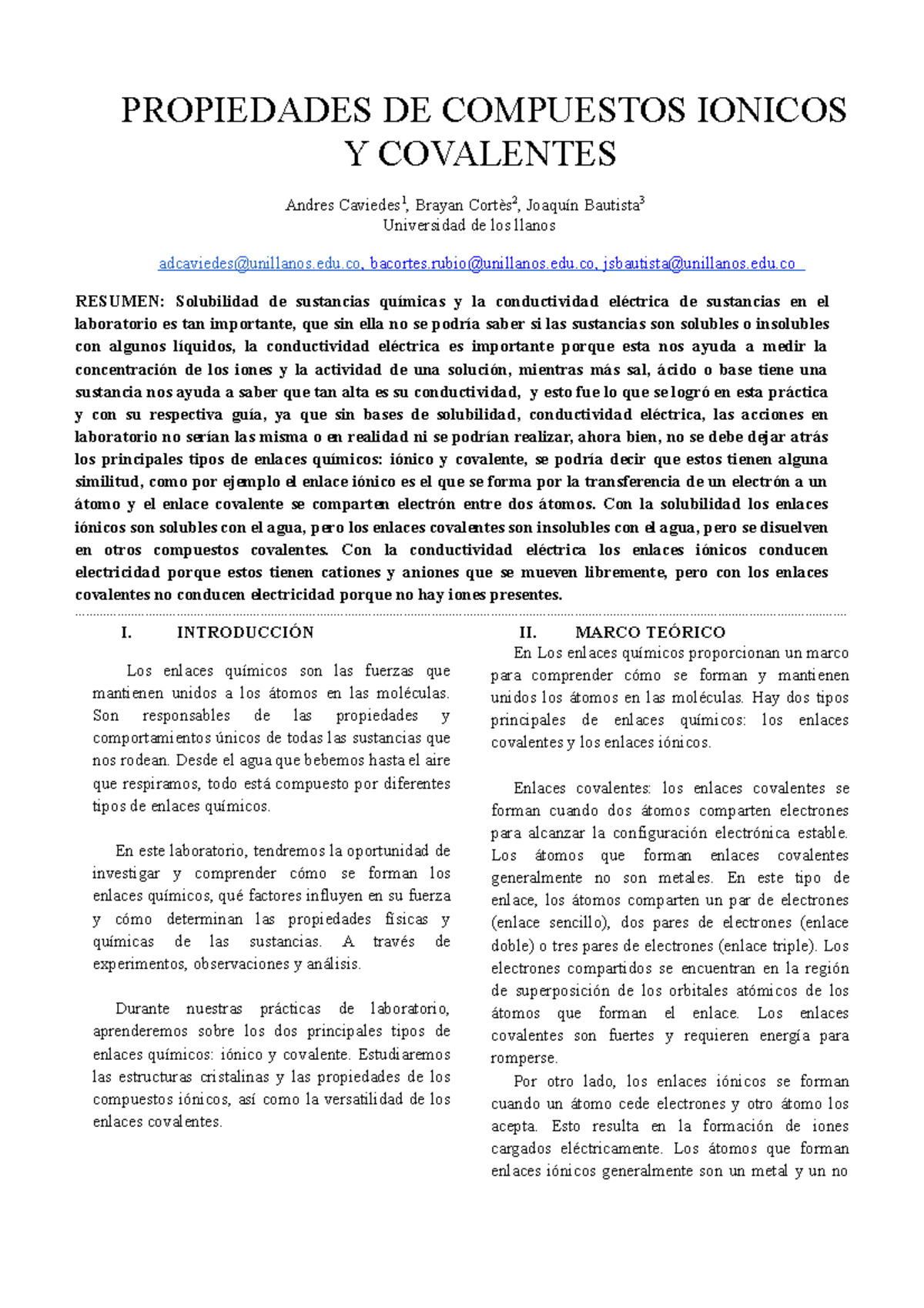 PRAC5 - PROPIEDADES DE COMPUESTOS IONICOS Y COVALENTES - PROPIEDADES DE ...
