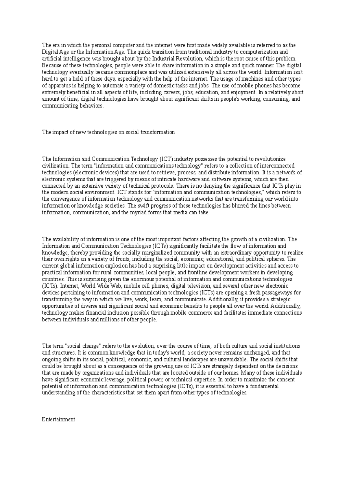 Digital age PART 1 - The impact of new technologies on social ...