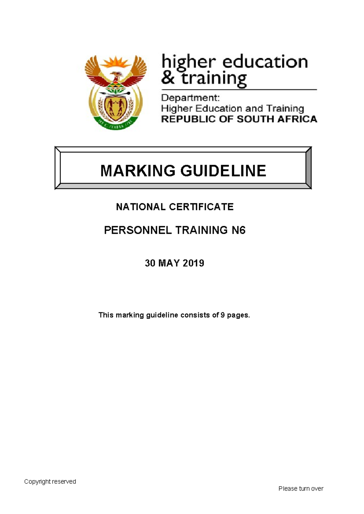 N1350 - Personnel Training N6 MEMO JUNE 2019 - NATIONAL CERTIFICATE PERSONNEL TRAINING N 30 MAY ...