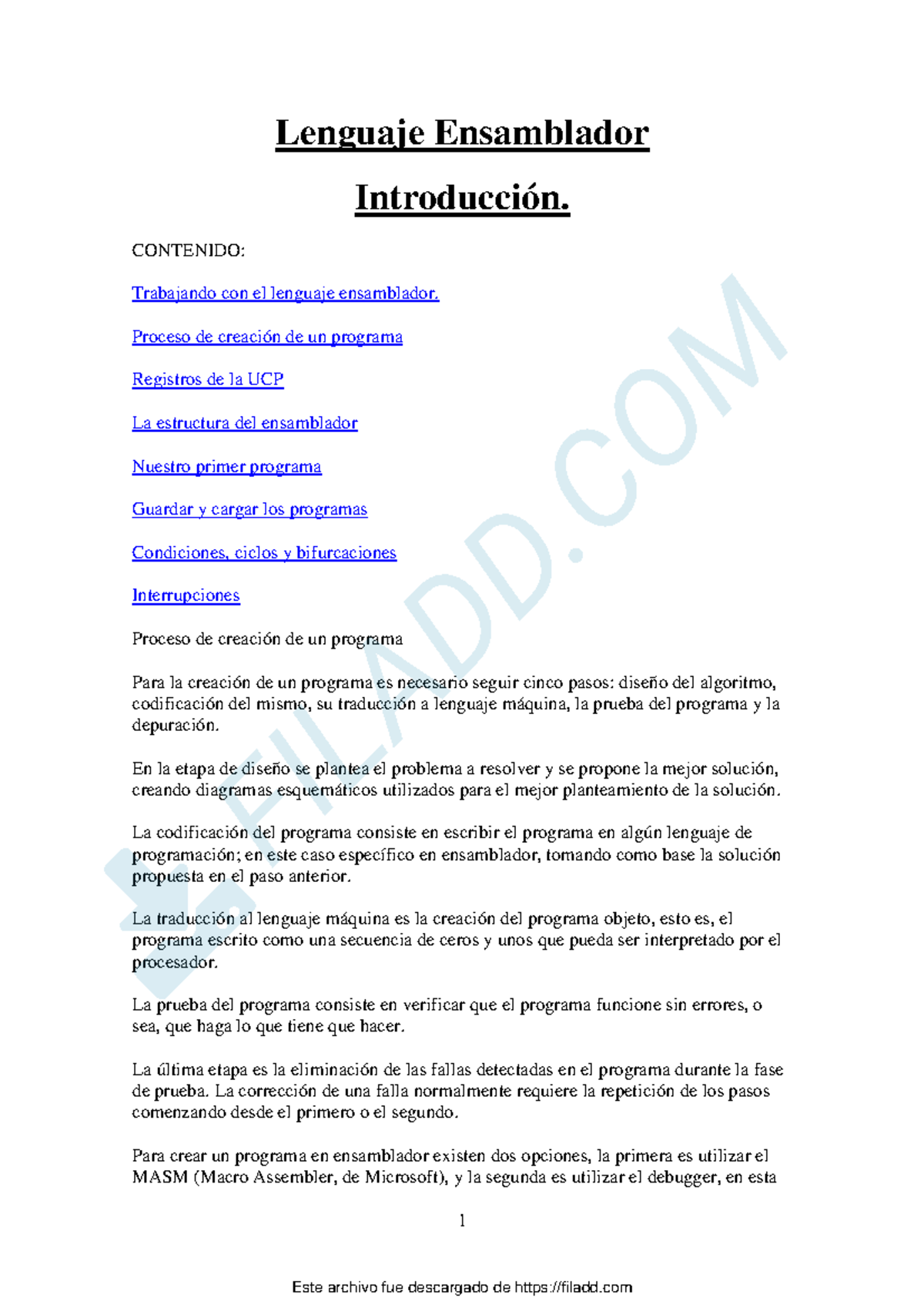 Guia Assembly X86 - 1 Lenguaje Ensamblador Introducción. CONTENIDO ...