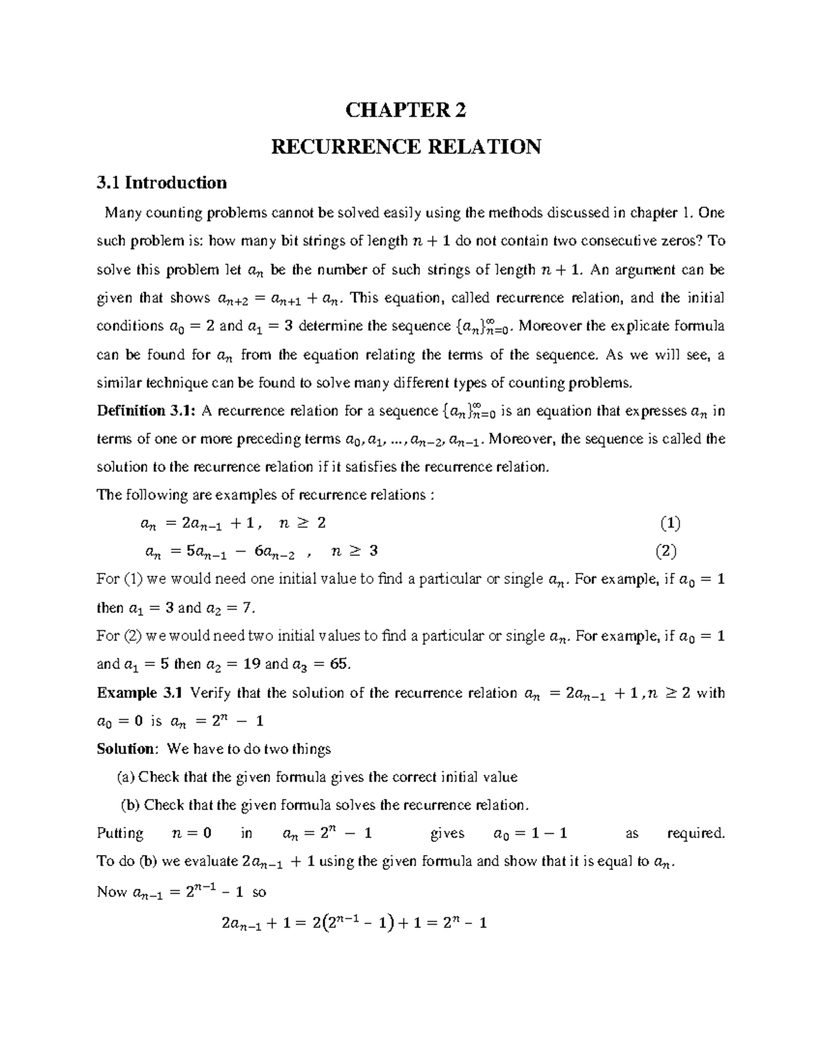 Chapter 2 - ytgfhgvjhbjh - CHAPTER 2 RECURRENCE RELATION 3 Introduction Many counting problems ...