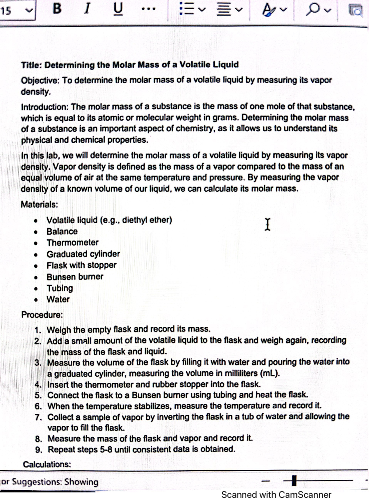 Lab chem - Chemistry Lab assignment Intro to chem course Topic ...