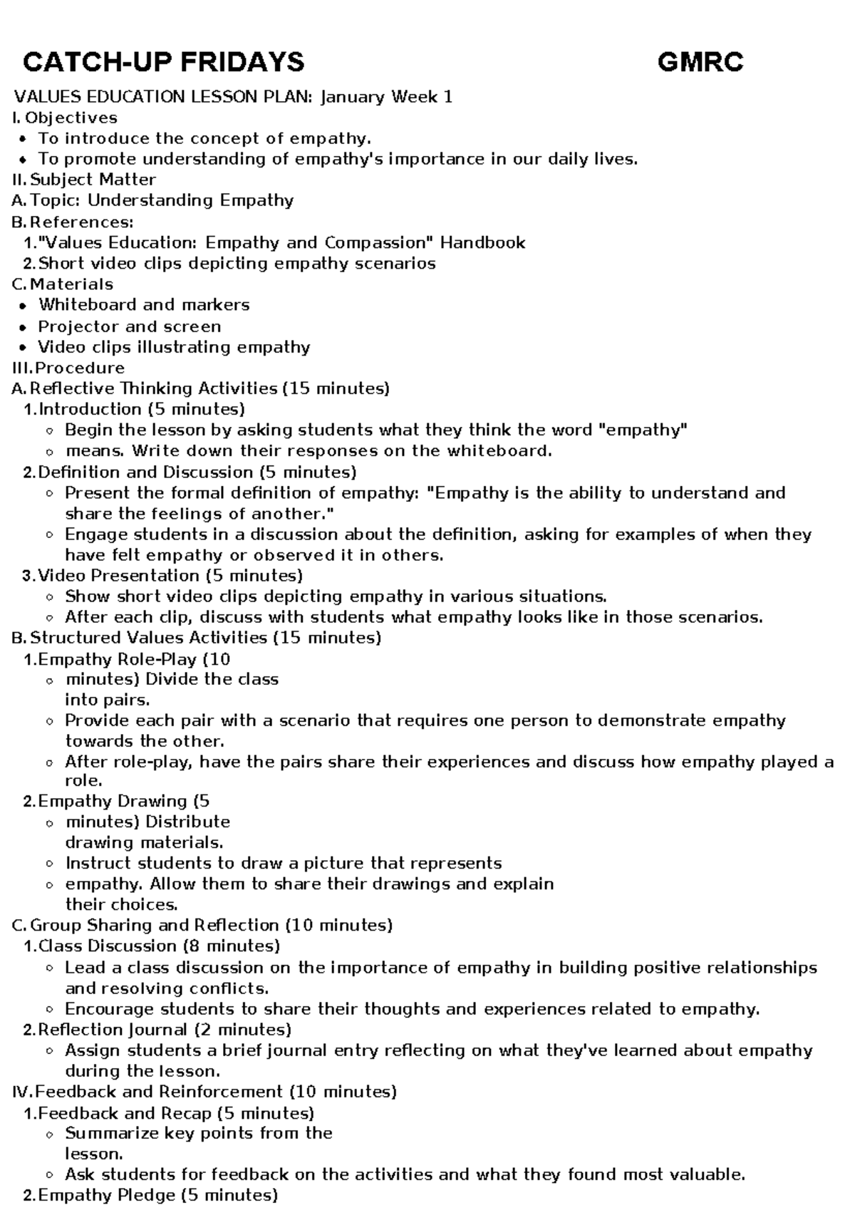 G8 Cuflp@ GMRC & Values Education - CATCH-UP FRIDAYS GMRC VALUES ...