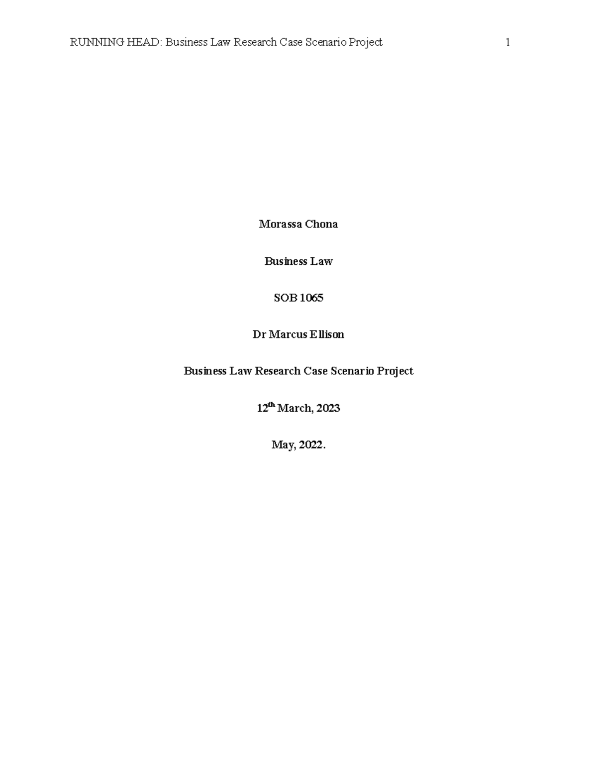 Business Law Project Final - RUNNING HEAD: Business Law Research Case ...