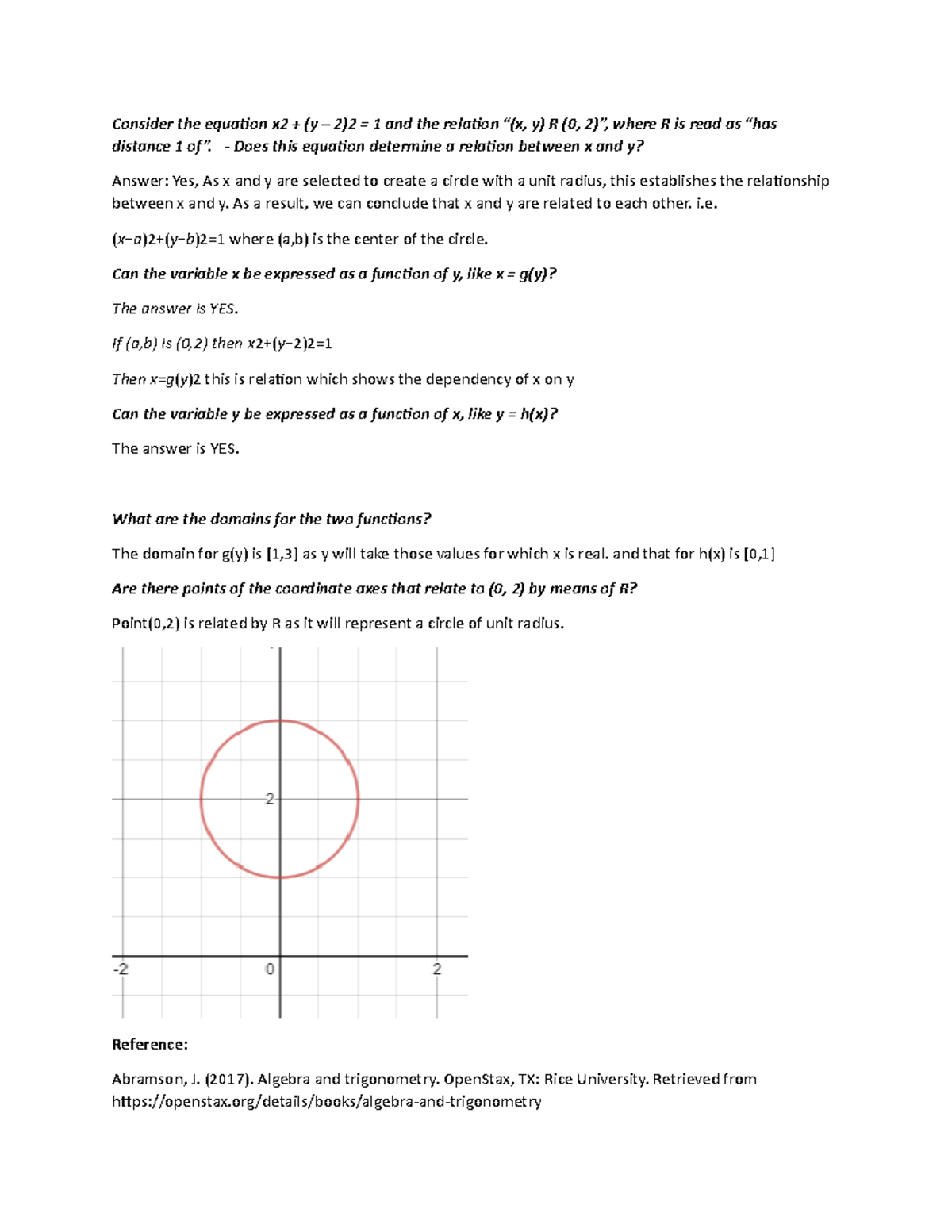 Math 1201 Discussion forum Unit 1 - Consider the equation x2 + (y – 2)2 ...