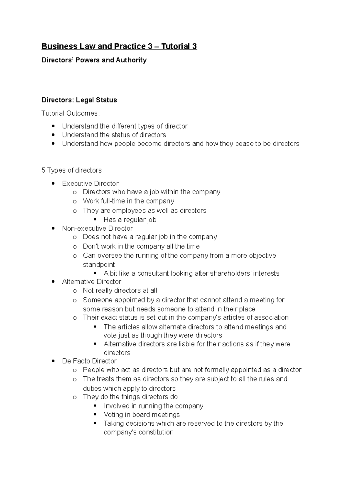 Business Law and Practice 3 - Tutorial 3 - Business Law and Practice 3 ...