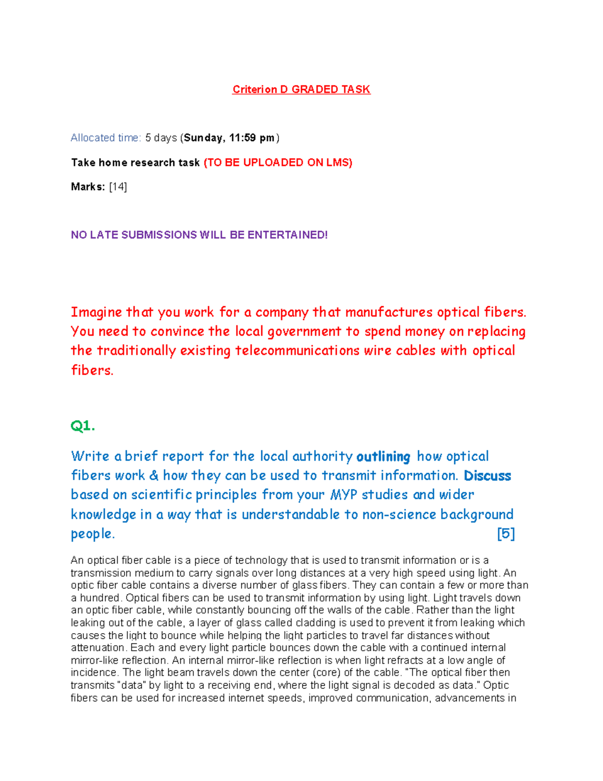 MYP 5 Physics Notes 2 - Criterion D GRADED TASK Allocated time: 5 days ...