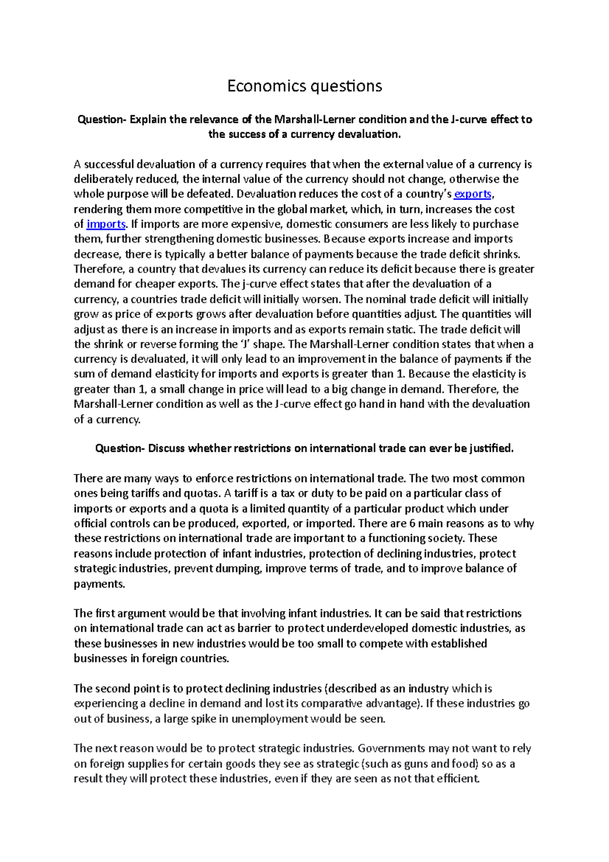 Economics protectionism (marshall lerner condition, J-curve ...