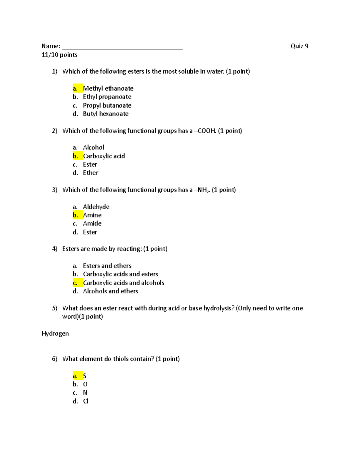Quiz 10 2022 - Good practice material - Name ...