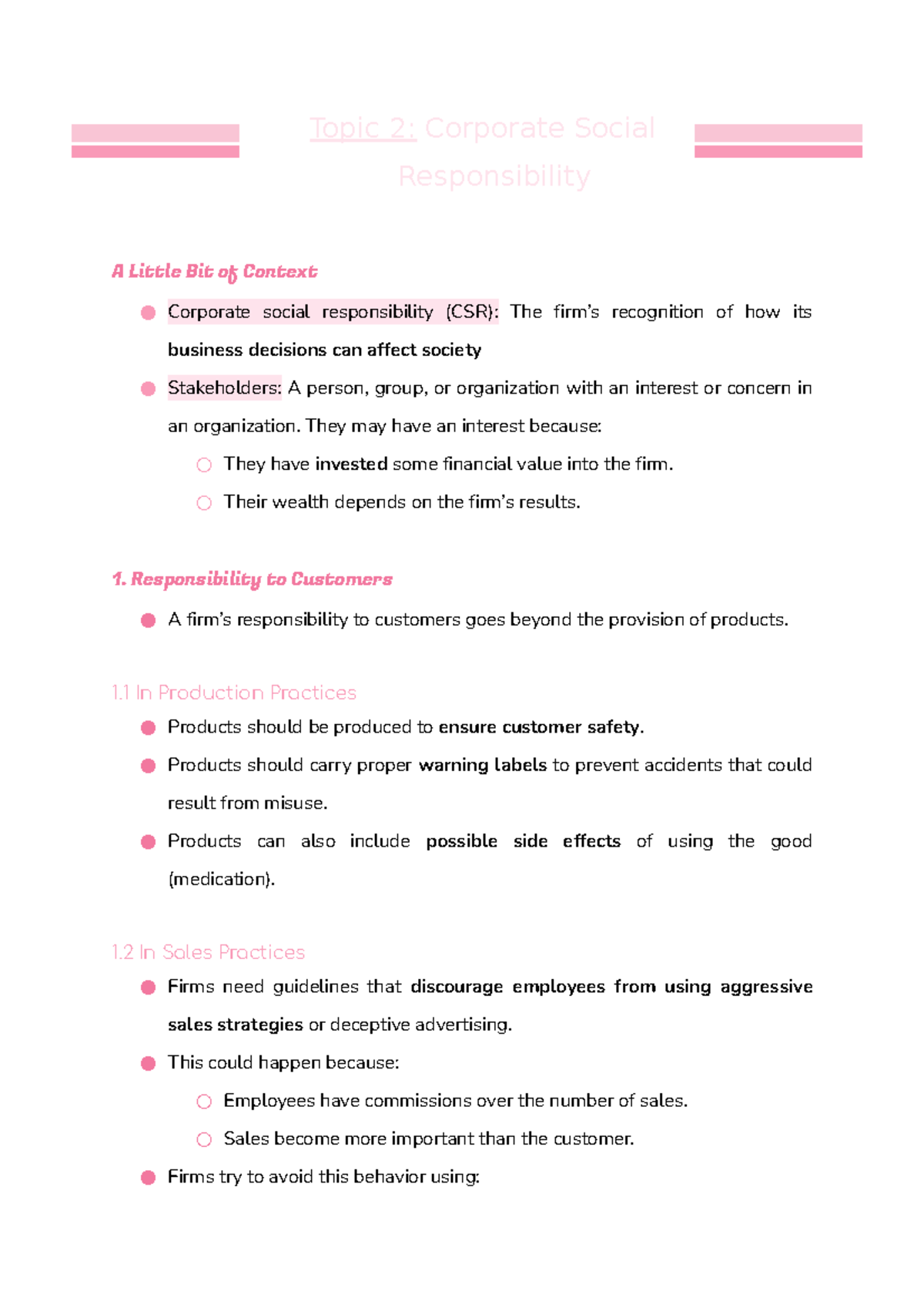 Topic 2 - Introduction to BA - Topic 2: Corporate Social Responsibility ...
