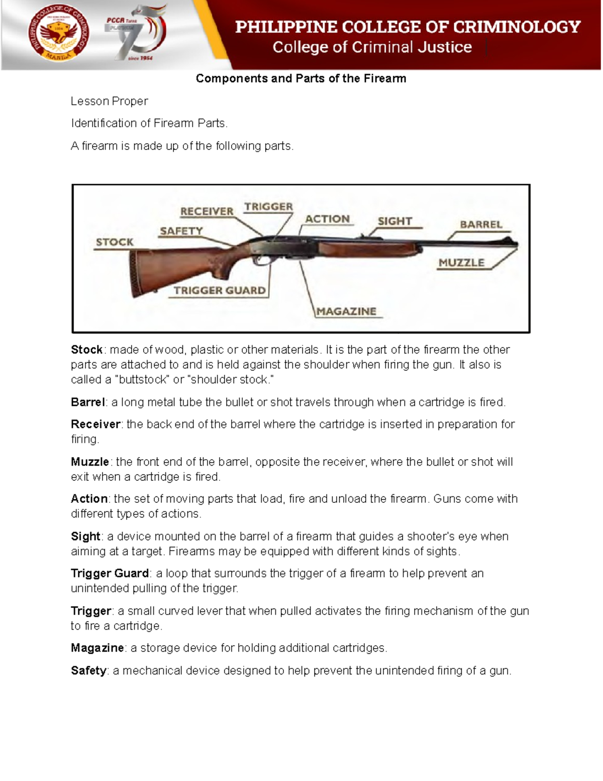 Module 3- Forensic 6 - none - Components and Parts of the Firearm ...