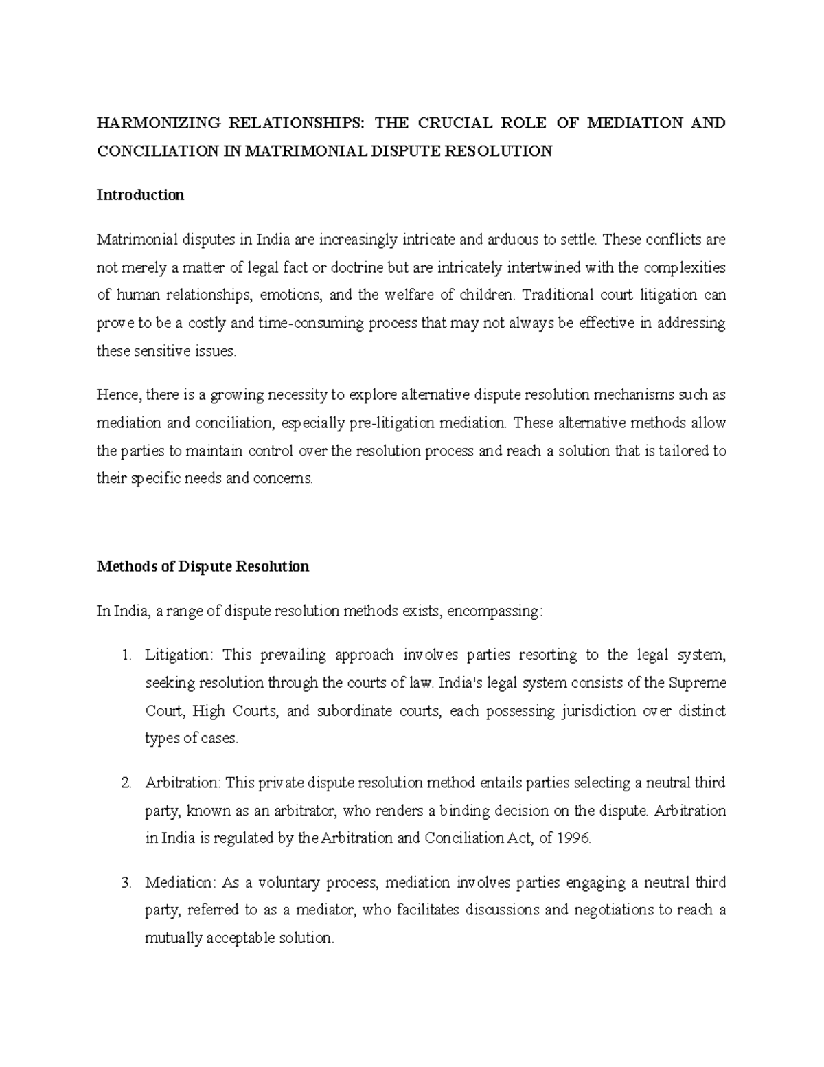 Article - HARMONIZING RELATIONSHIPS: THE CRUCIAL ROLE OF MEDIATION AND CONCILIATION IN ...