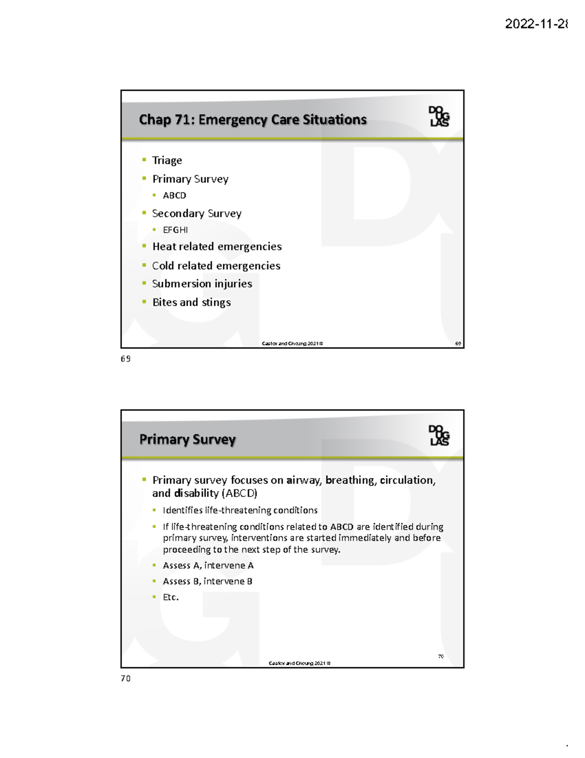 Chapter 71 - Emergency Care Situations - § Triage § Primary Survey ...