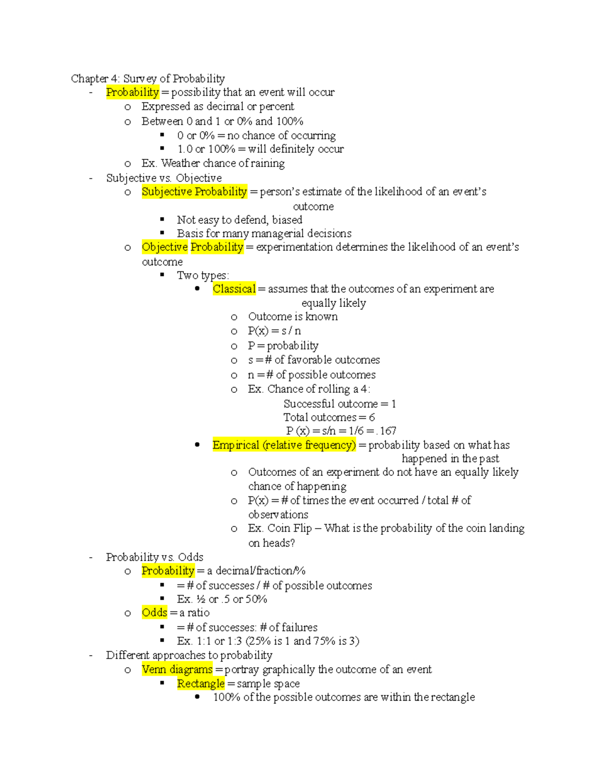 Unit 2 - notes - Chapter 4: Survey of Probability - Probability ...