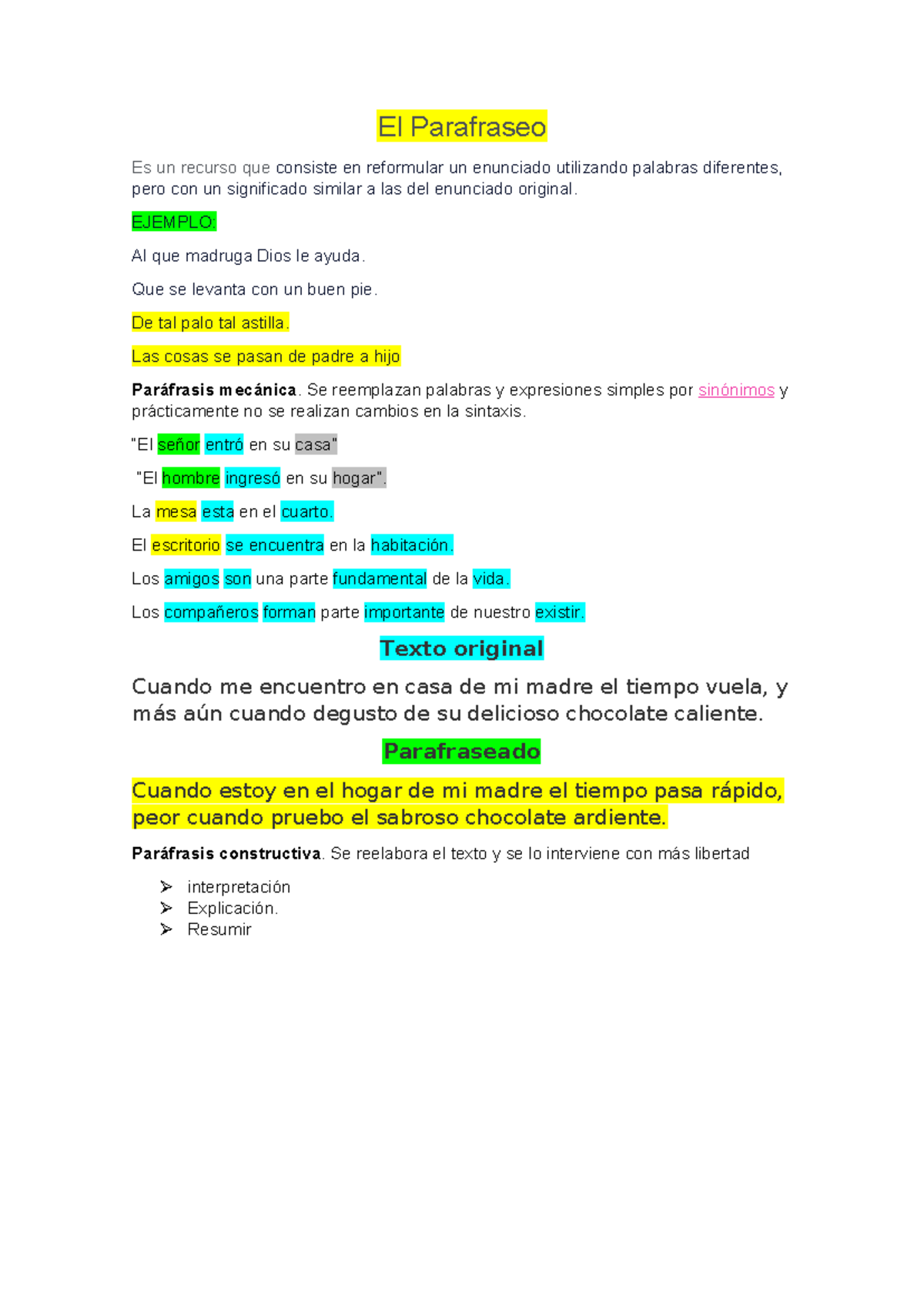 El Parafraseo - El Parafraseo Es un recurso que consiste en reformular ...