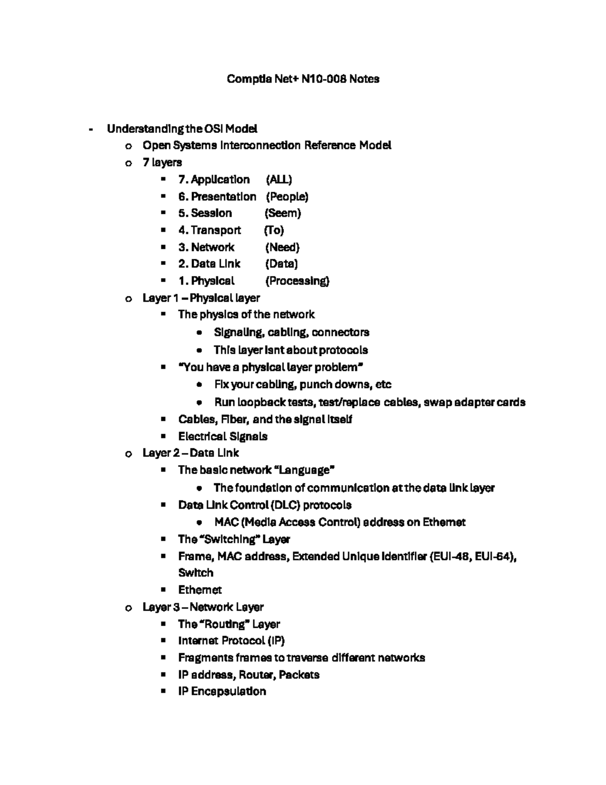 Network + N10-008 Notes - Comptia Notes Understanding the OSI Model ...