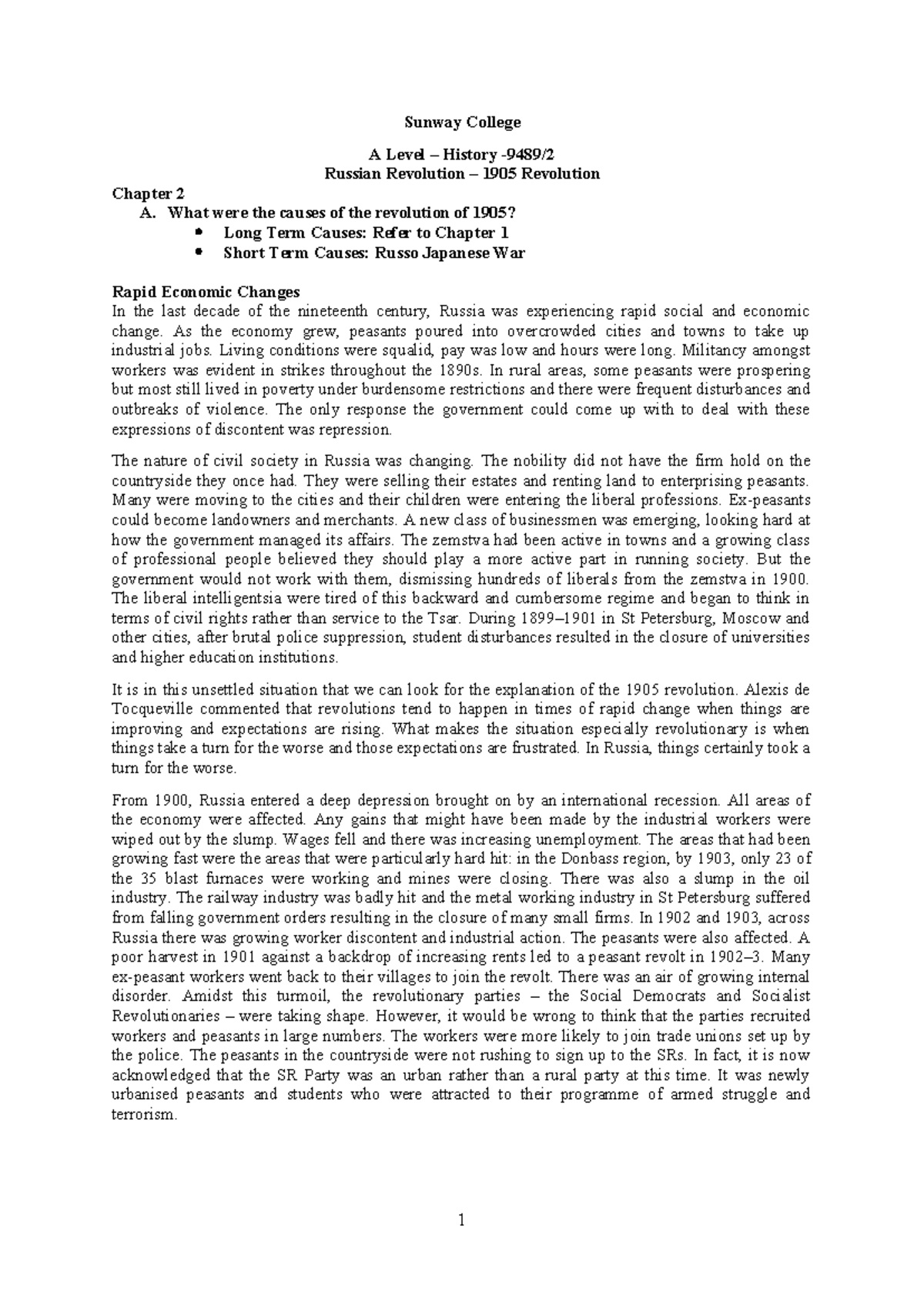 Russian Revolution - Chapter 2 1905 Rev - Sunway College A Level ...
