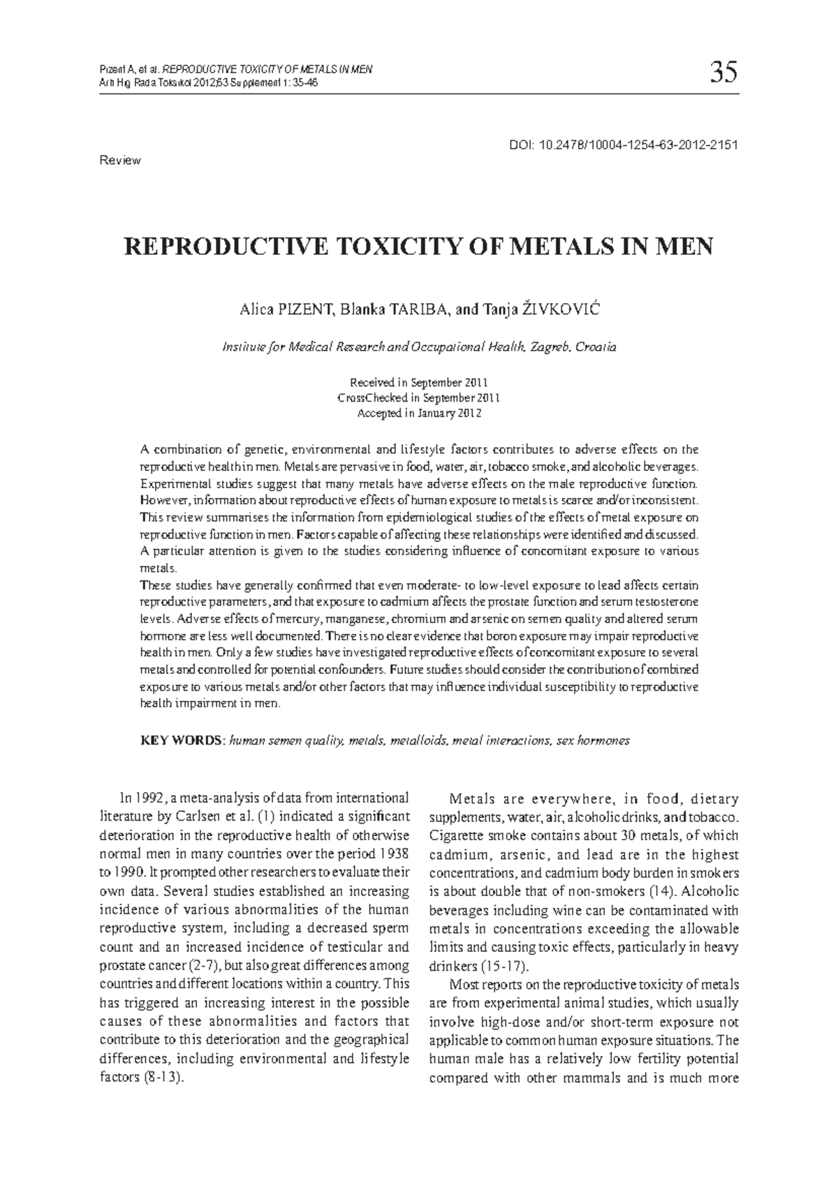 Article 5Archives Suppl 12012 2151 - 35 DOI: 10/10004-1254-63-2012- Review REPRODUCTIVE TOXICITY ...