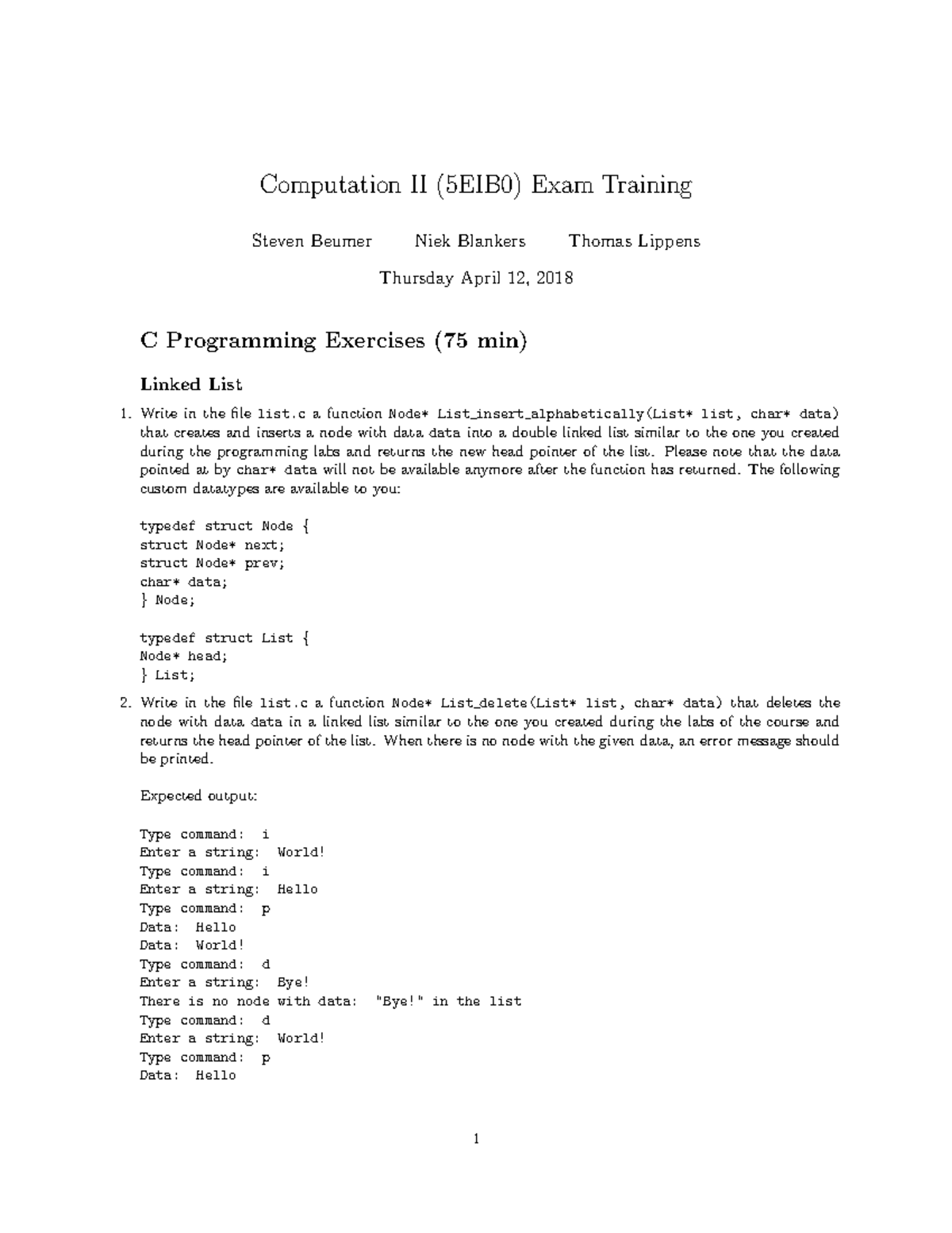 Quiz 9 5 April 2019, questions - Computation II (5EIB0) Exam Training ...