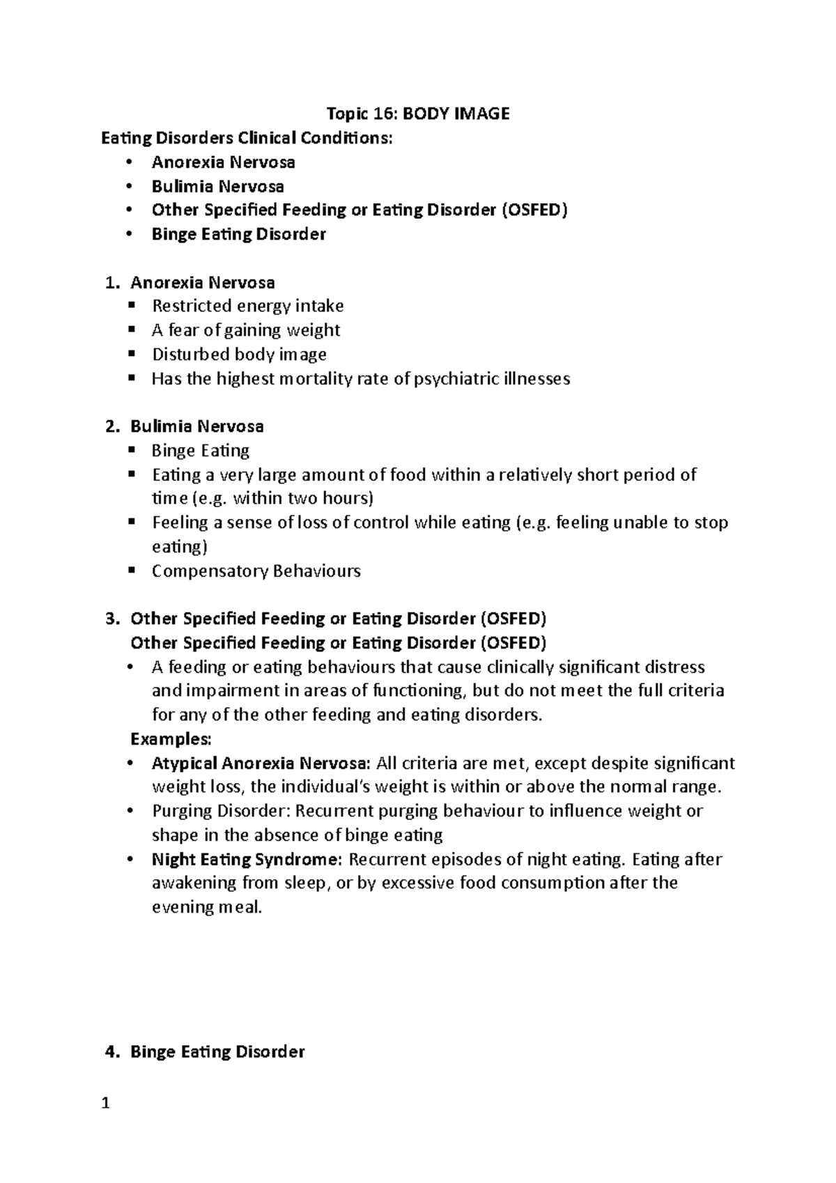 Topic 16- Body Image - Topic 16: BODY IMAGE Eating Disorders Clinical ...