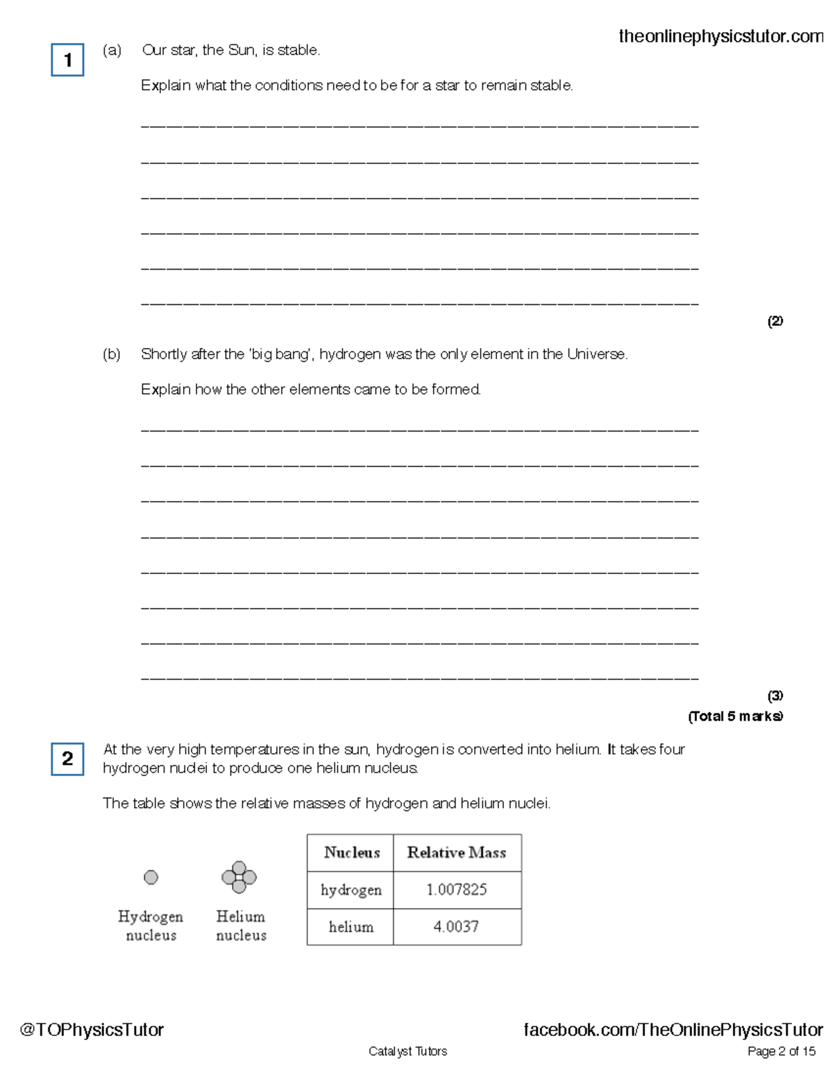 GCSE AQA Stars QP - (a) Our star, the Sun, is stable. Explain what the ...